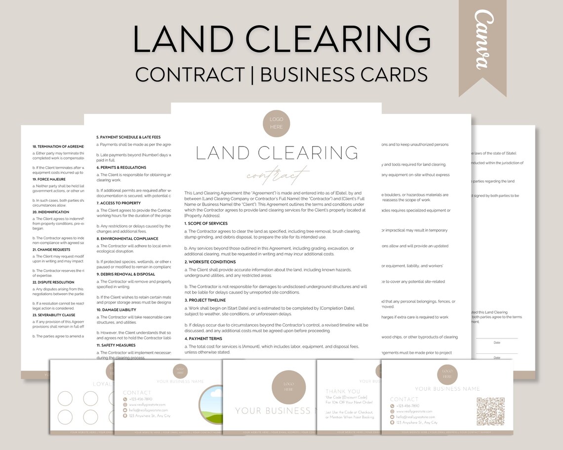 Land Clearing Contract Template, Editable Professional Agreement ...