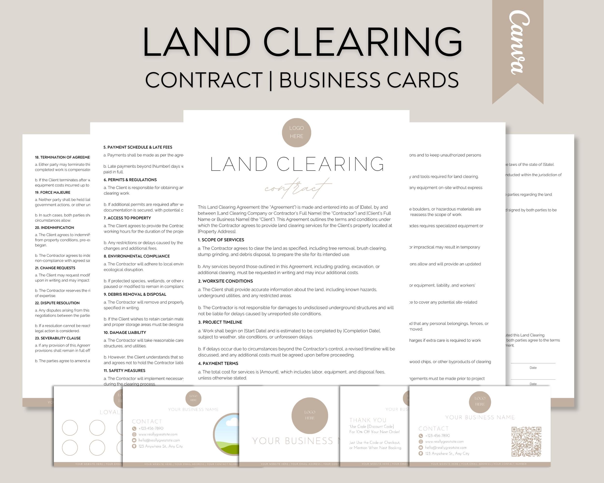 Land Clearing Contract Template, Editable Professional Agreement ...