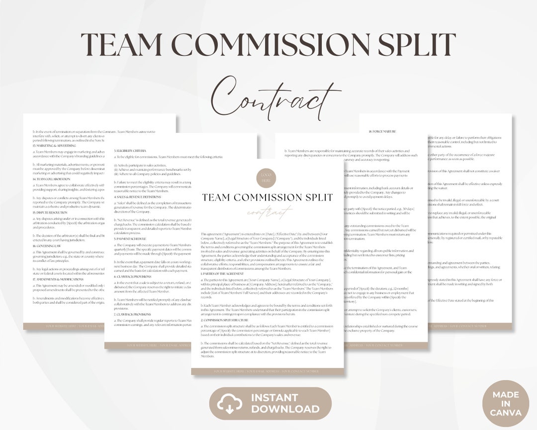 Team Commission Split Contract, Editable Real Estate Commission ...