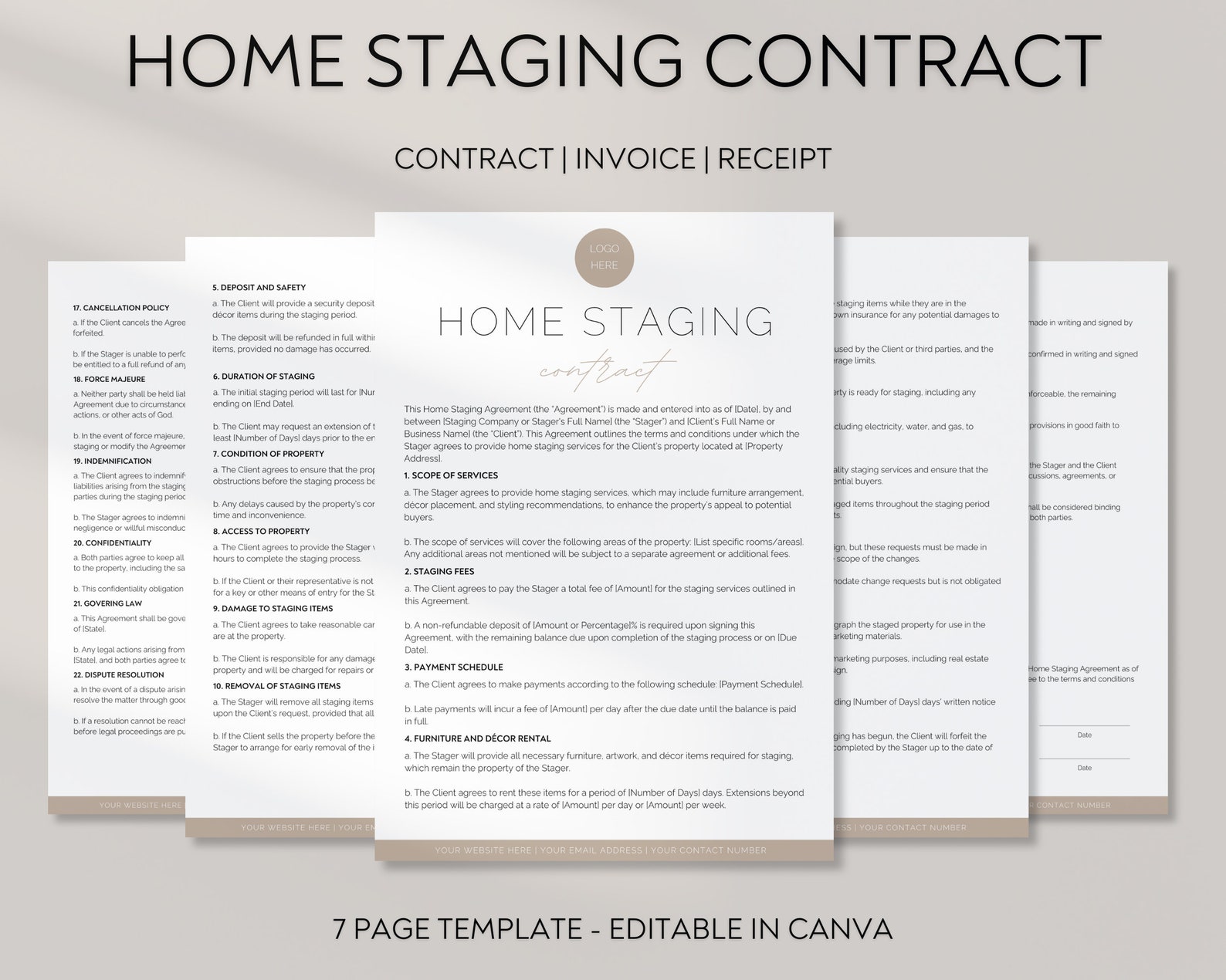 Home Staging Contract, Home Staging Services Agreement, Editable ...