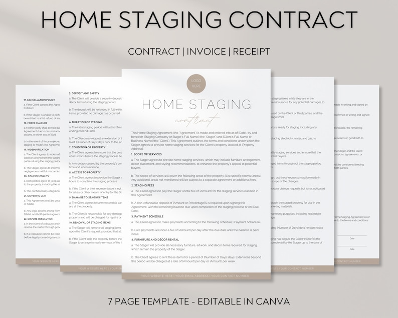 Home Staging Contract, Home Staging Services Agreement, Editable ...