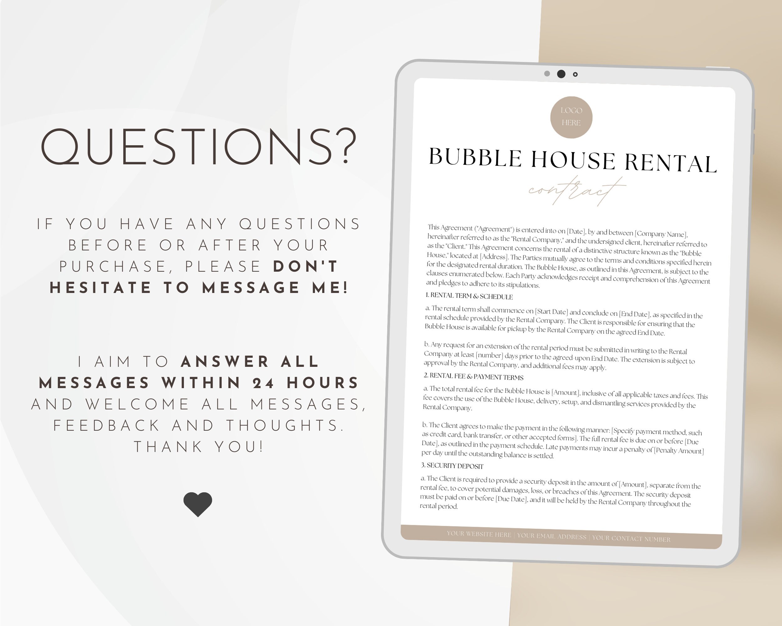 Bubble House Rental Contract, Editable Inflatable Rental Agreement ...