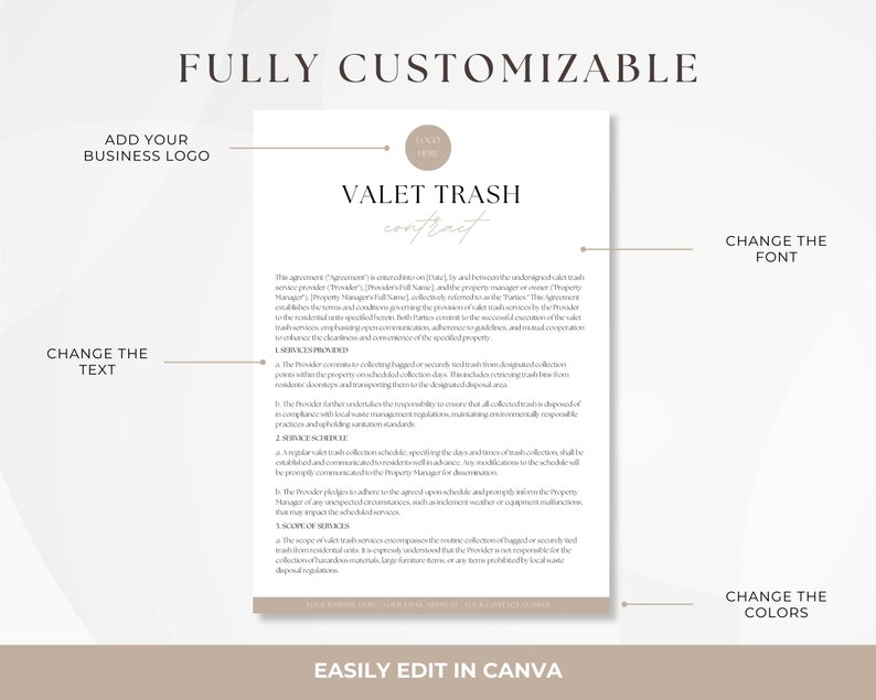 Valet Trash Contract, Editable Waste Removal Services Agreement ...