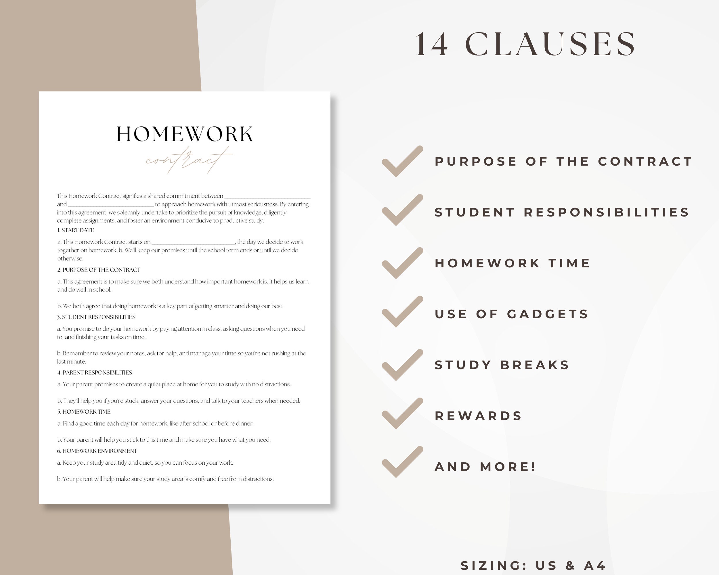 Homework Contract, Printable Parent Child Homework Agreement Template ...