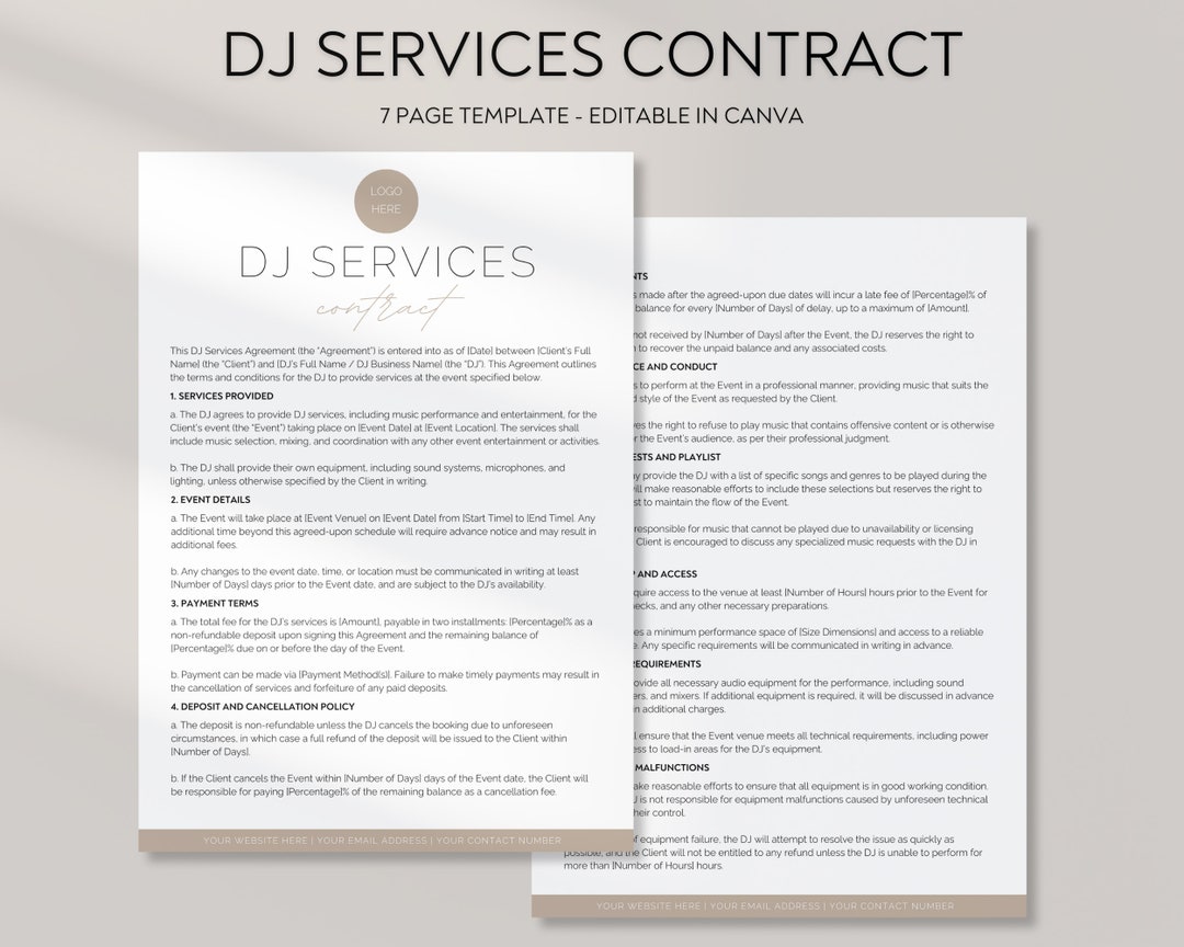 DJ Service Contract - Editable DJ Agreement, Wedding Dj Contract, Disc ...