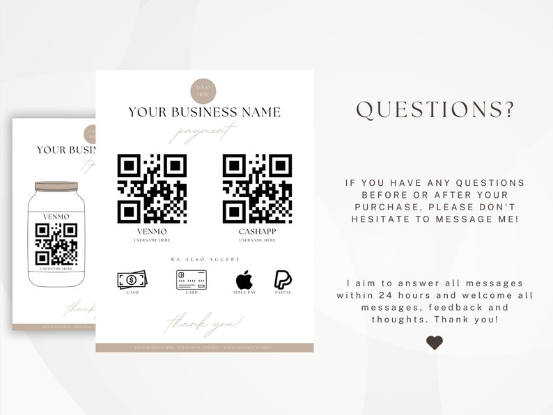 Editable QR Code Sign Templates, Printable Scan to Pay Bundle, Social ...