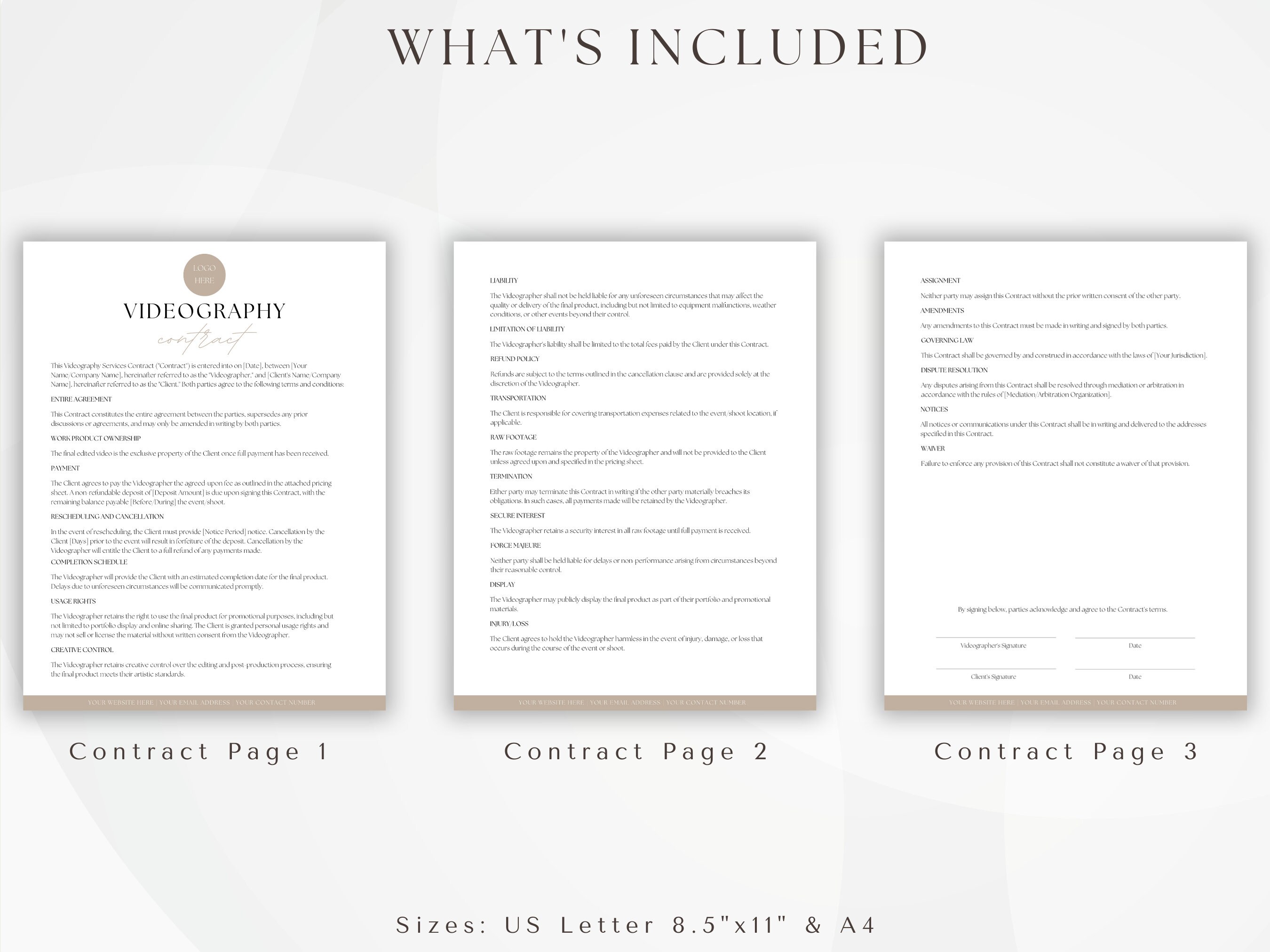 Videography Contract Template, Photography Forms, Contract for Videographers, Contract Template ...