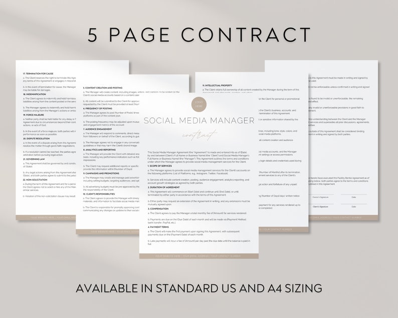 Freelance Social Media Manager Contract, Editable Social Media ...