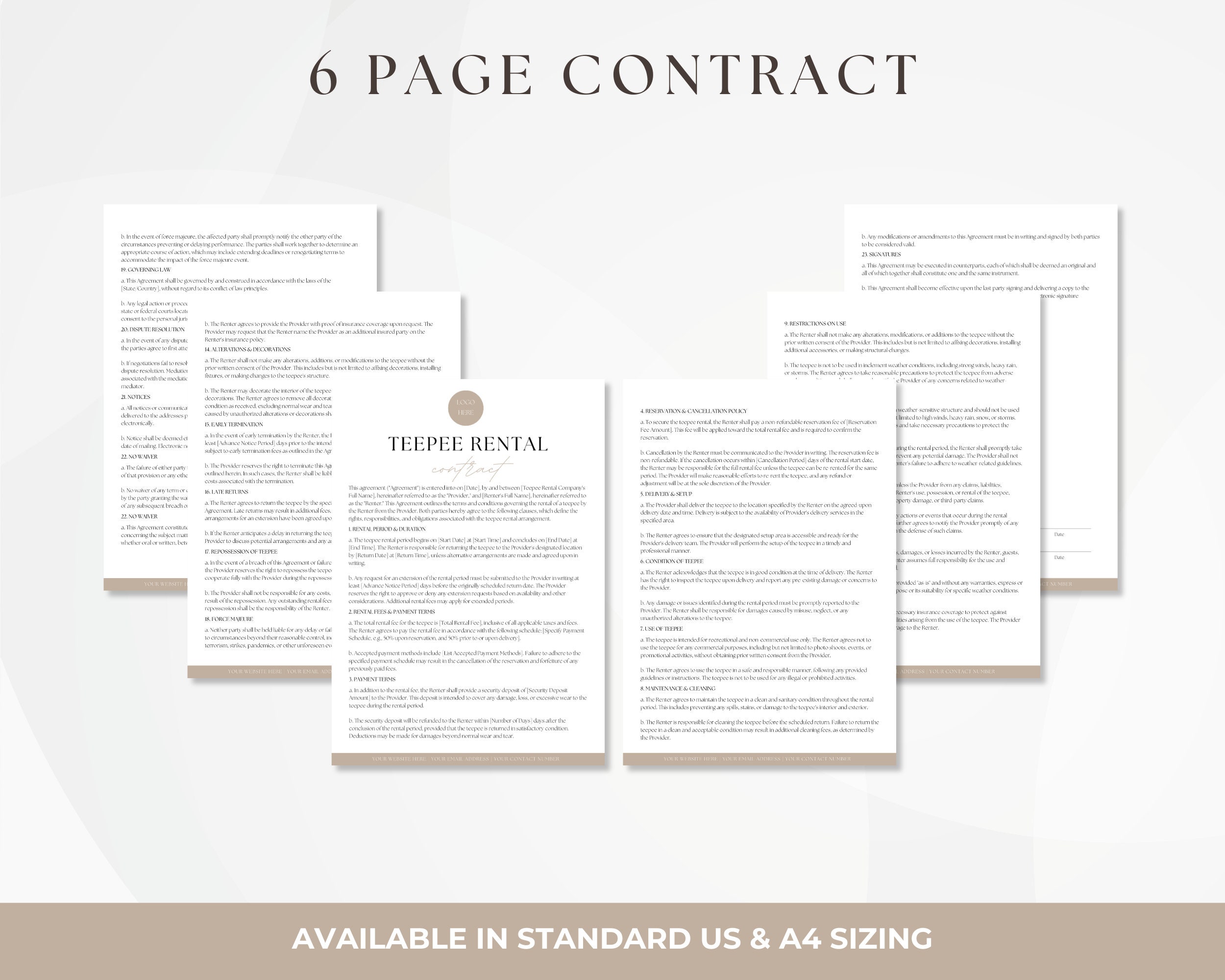 Teepee Rental Contract, Editable Teepee Renting Services Agreement, Teepee Business Forms ...