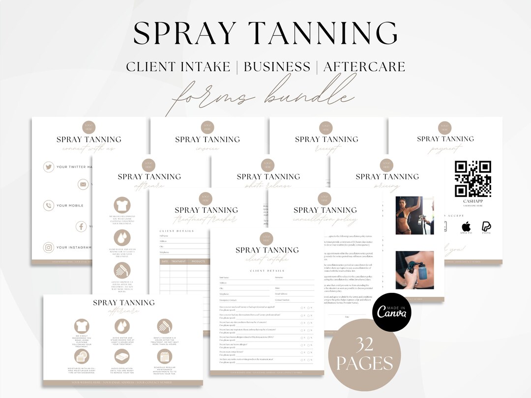 Spray Tan Business Forms Kit, Editable Spray Tan Templates, Spray ...