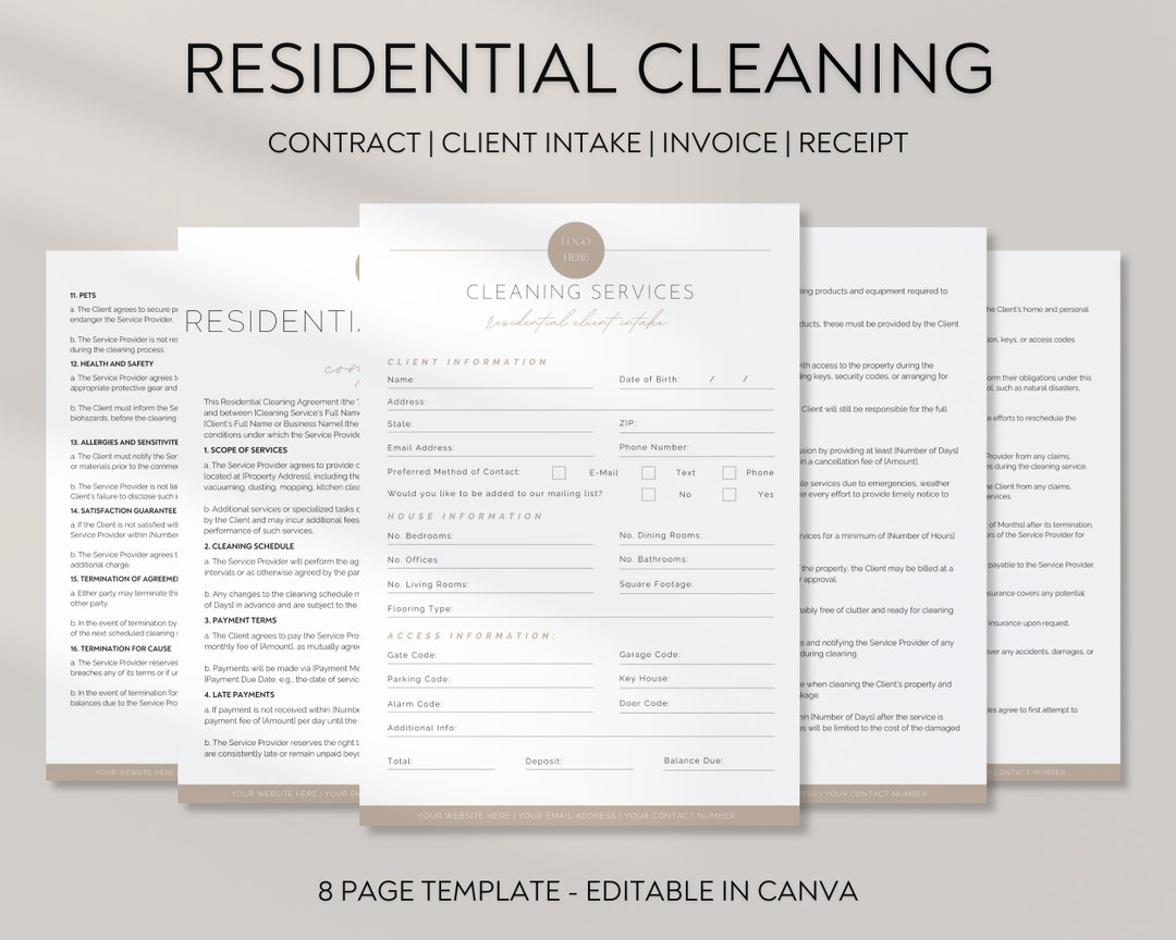 Cleaning Business Forms, Editable Residential Cleaning Contract ...
