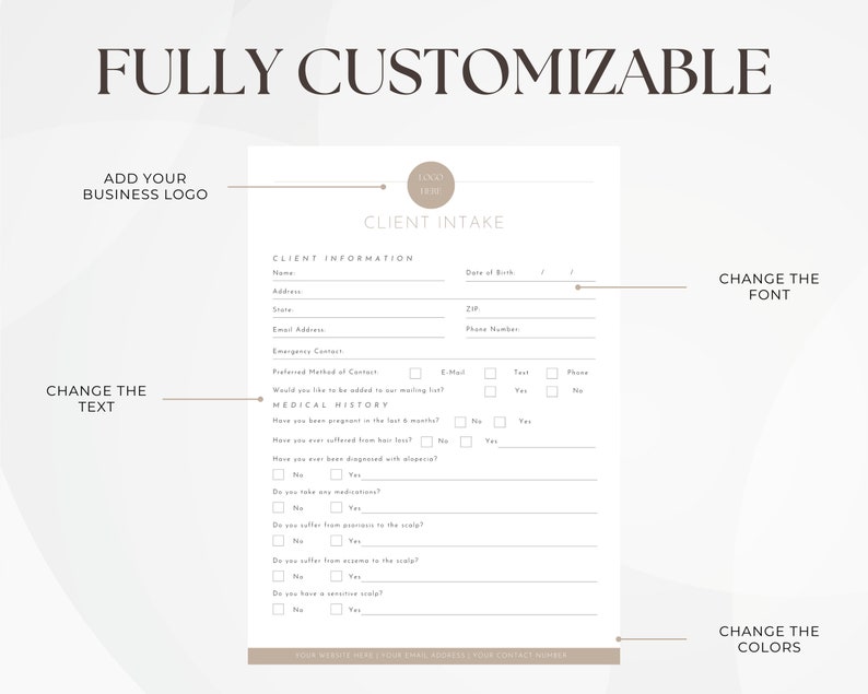 Hairdressing Client Intake Forms Bundle, Editable Hairstyling Informed ...