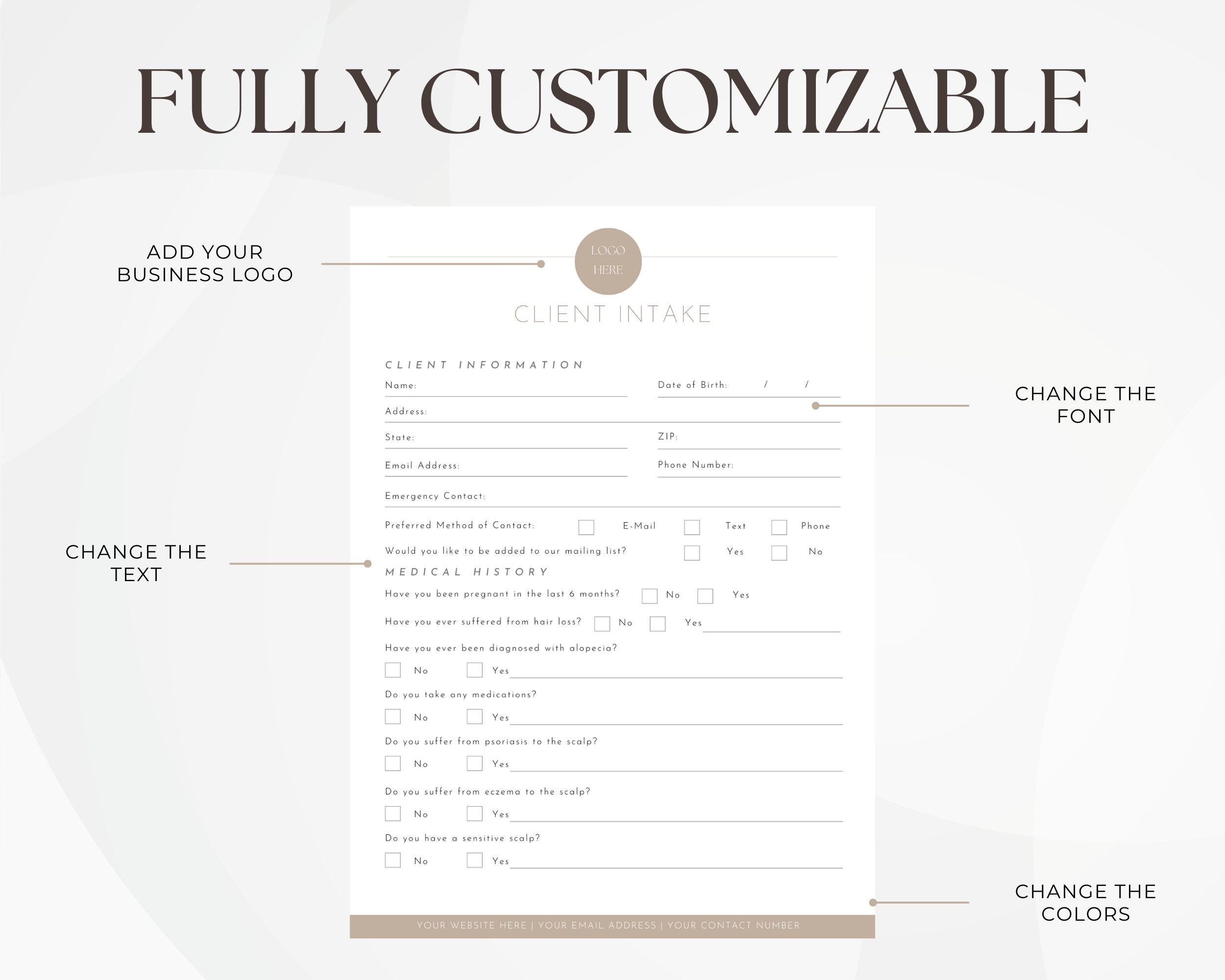 Hairdressing Client Intake Forms Bundle, Editable Hairstyling Informed ...