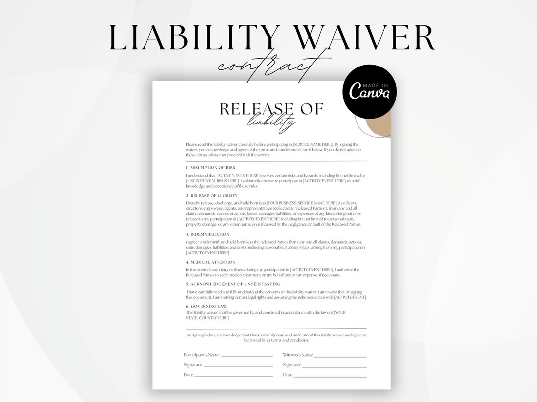 General Liability Waiver Template, Liability Form Agreement, Liability ...