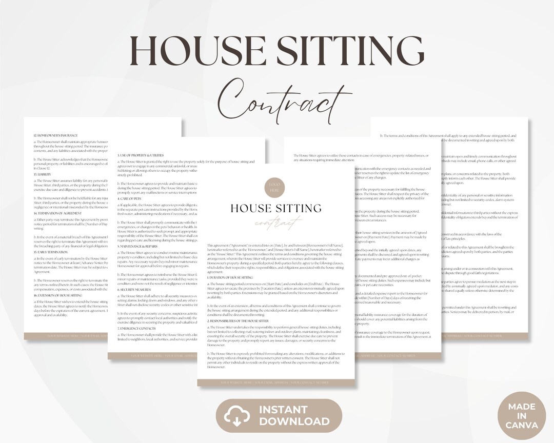 House Sitting Contract, Editable House Sitter Services Agreement ...