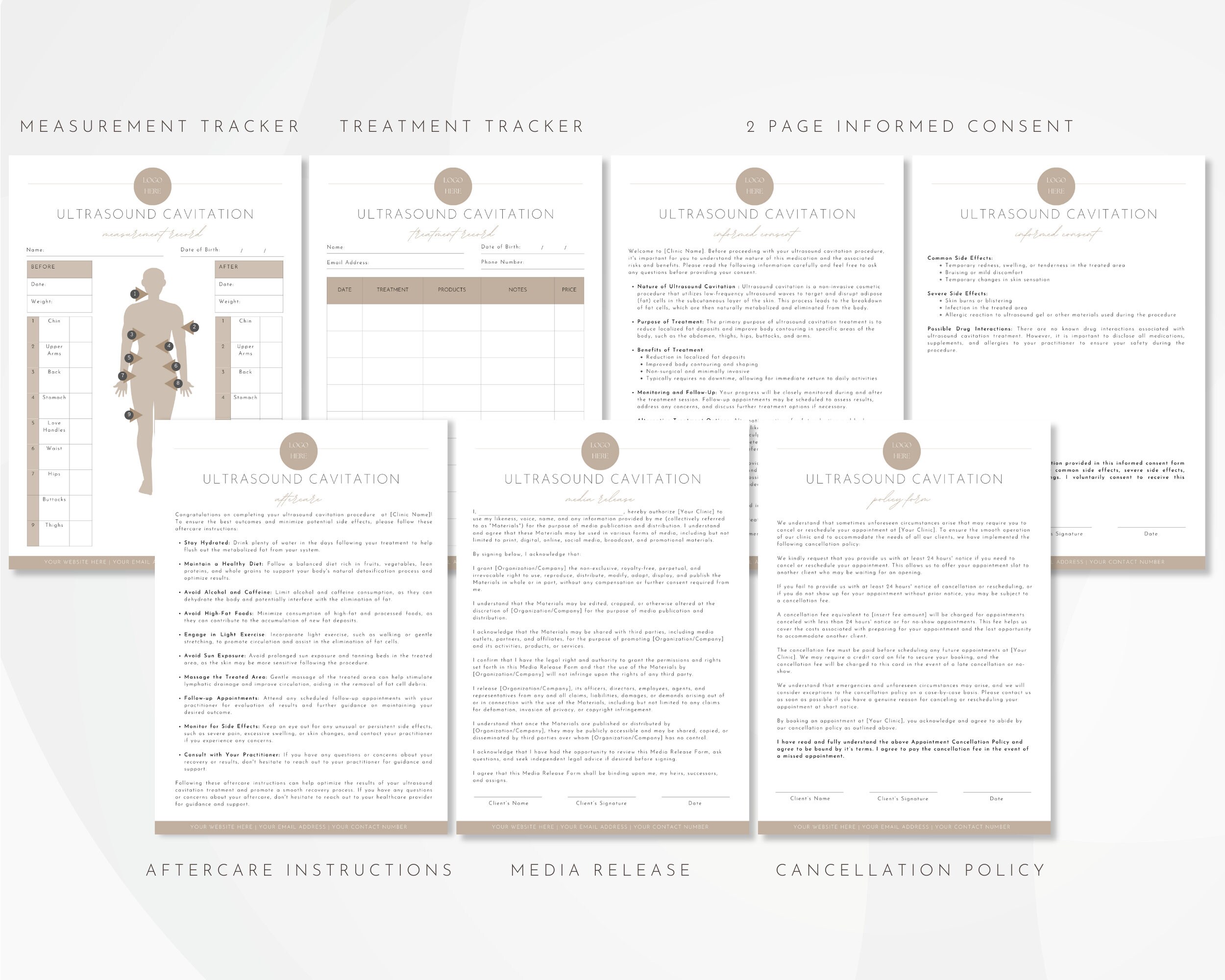 Ultrasound Cavitation Intake Forms, Fat Cavitation Form Templates, Body ...