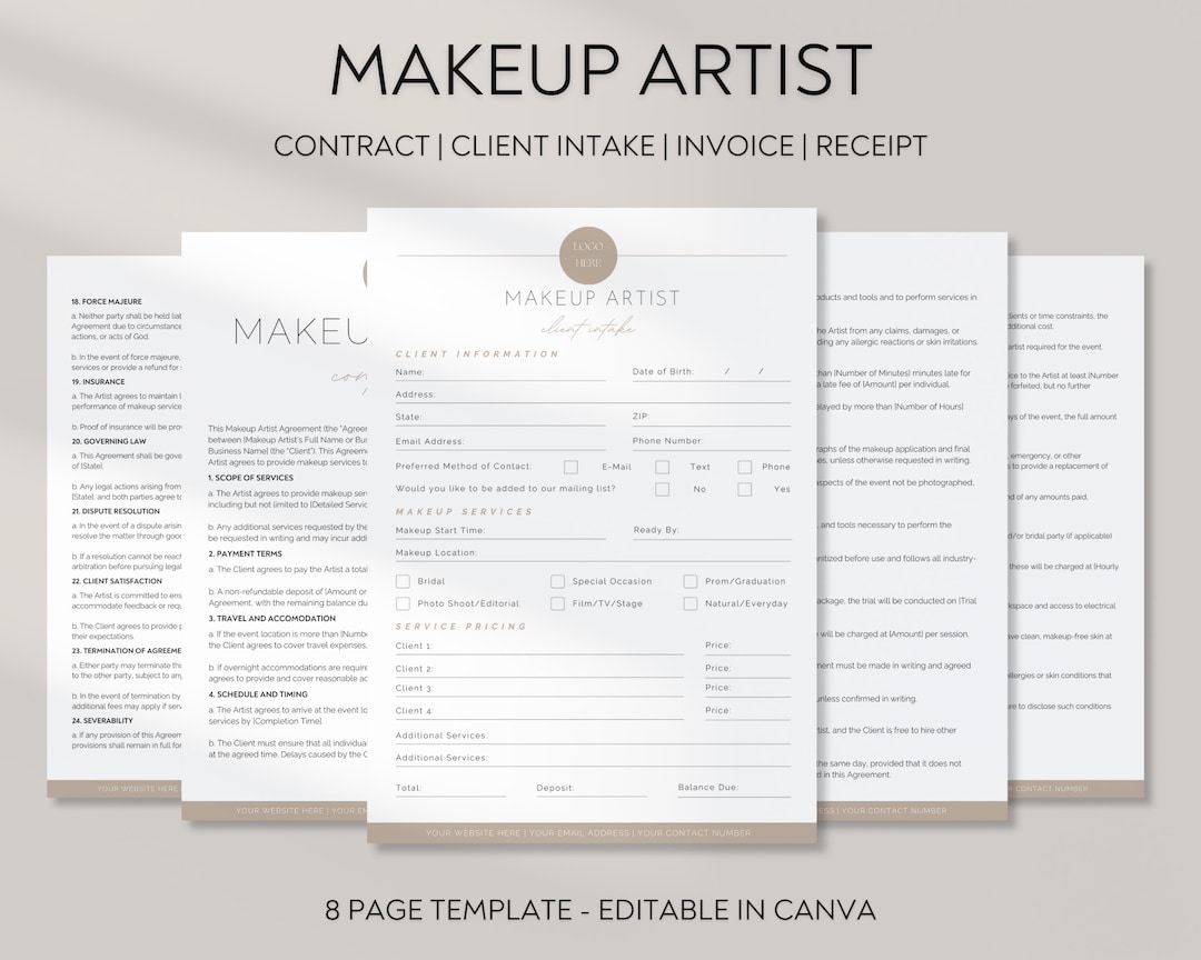 Makeup Artist Contract Template, Makeup Contract Agreement, Makeup ...