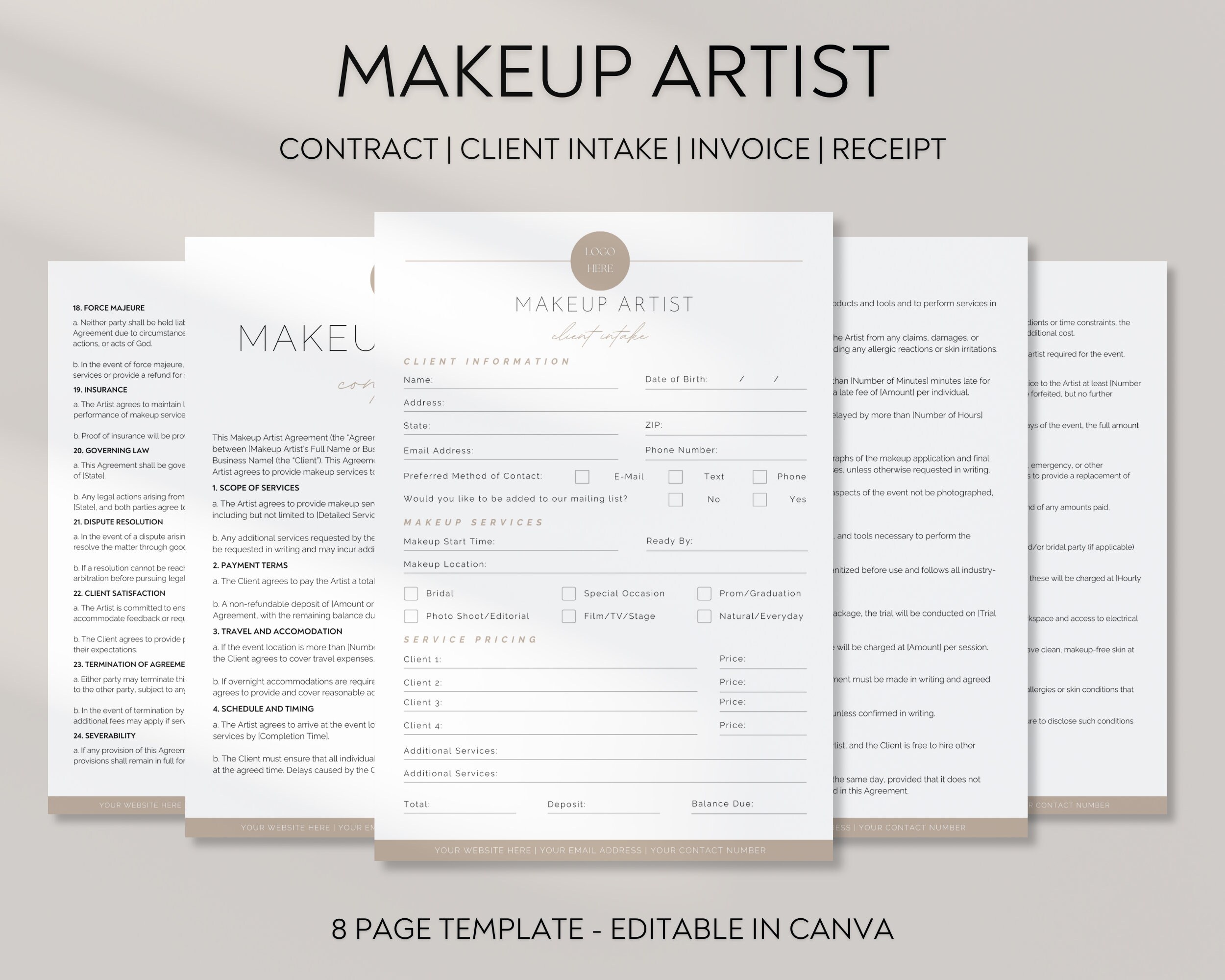 Makeup Artist Contract Template, Makeup Contract Agreement, Makeup ...