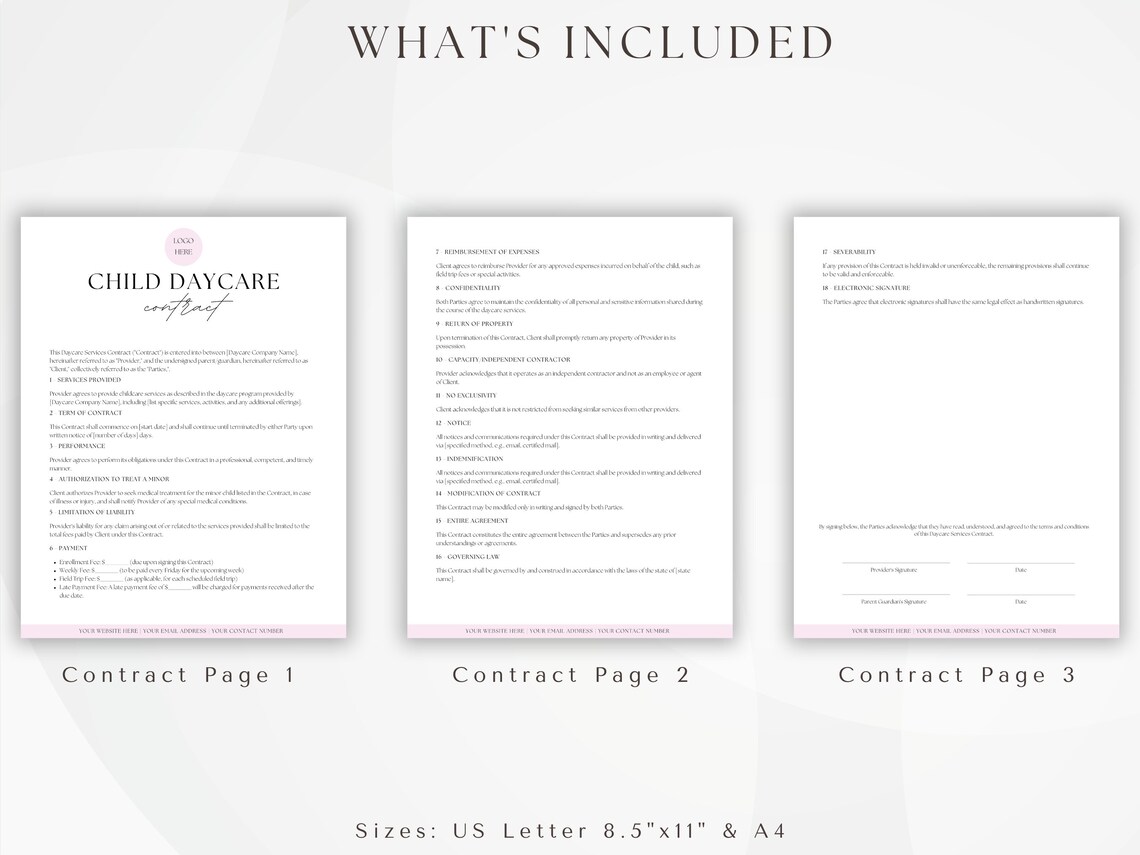 Editable Daycare Contract, Home Daycare Contract, Daycare Agreement ...