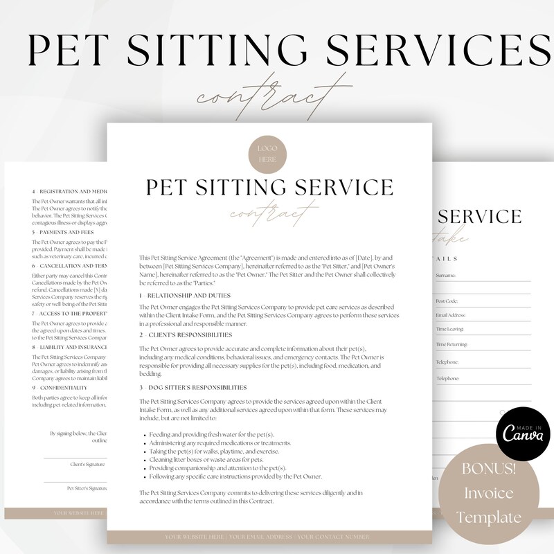 Pet Sitting Forms - Etsy