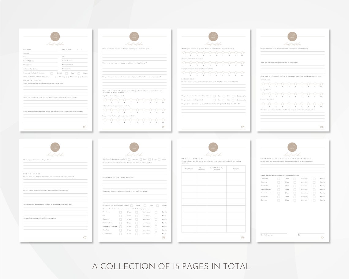 Nutritionist Client Intake Forms, Nutrition Client Intake Forms, Health ...