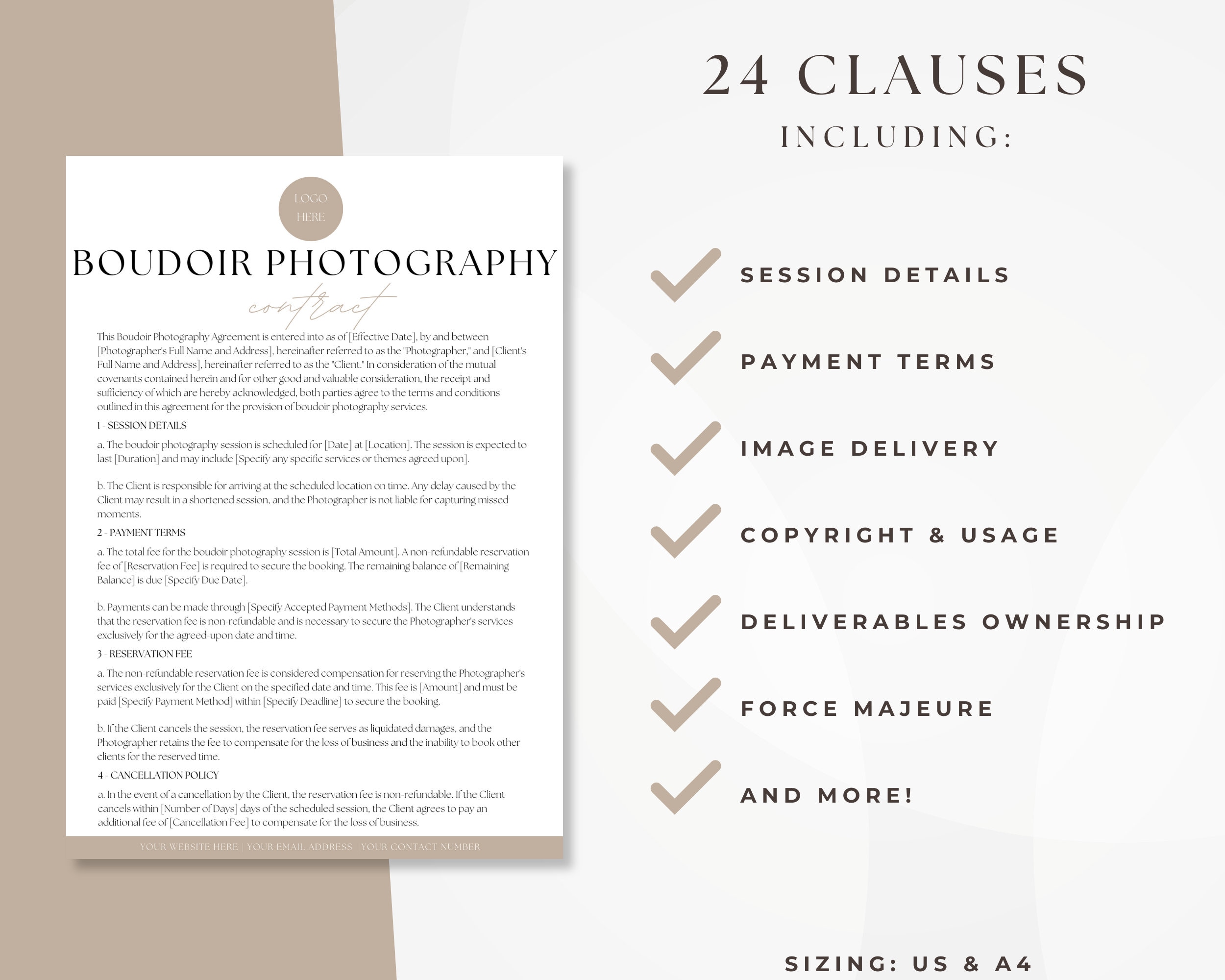 Contrato de fotografía Boudoir, Acuerdo de servicios de sesión de ...