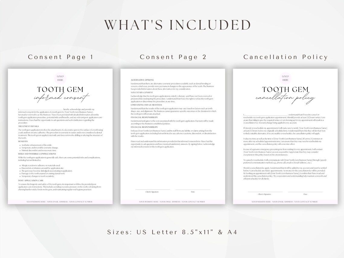 Tooth Gem Consent Form, Teeth Gem Forms, Tooth Jewelry, Esthetician ...