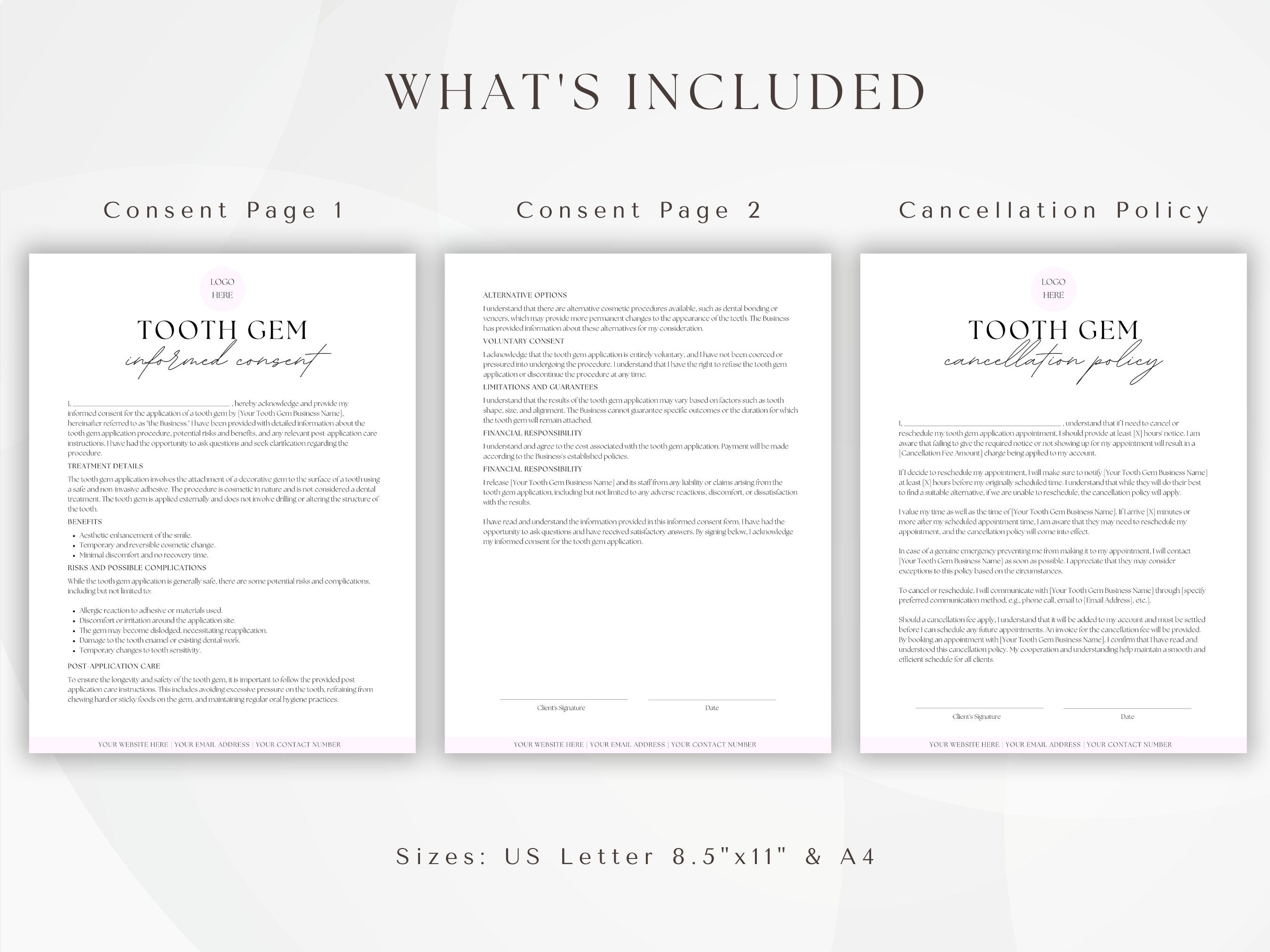 Tooth Gem Consent Form, Teeth Gem Forms, Tooth Jewelry, Esthetician ...