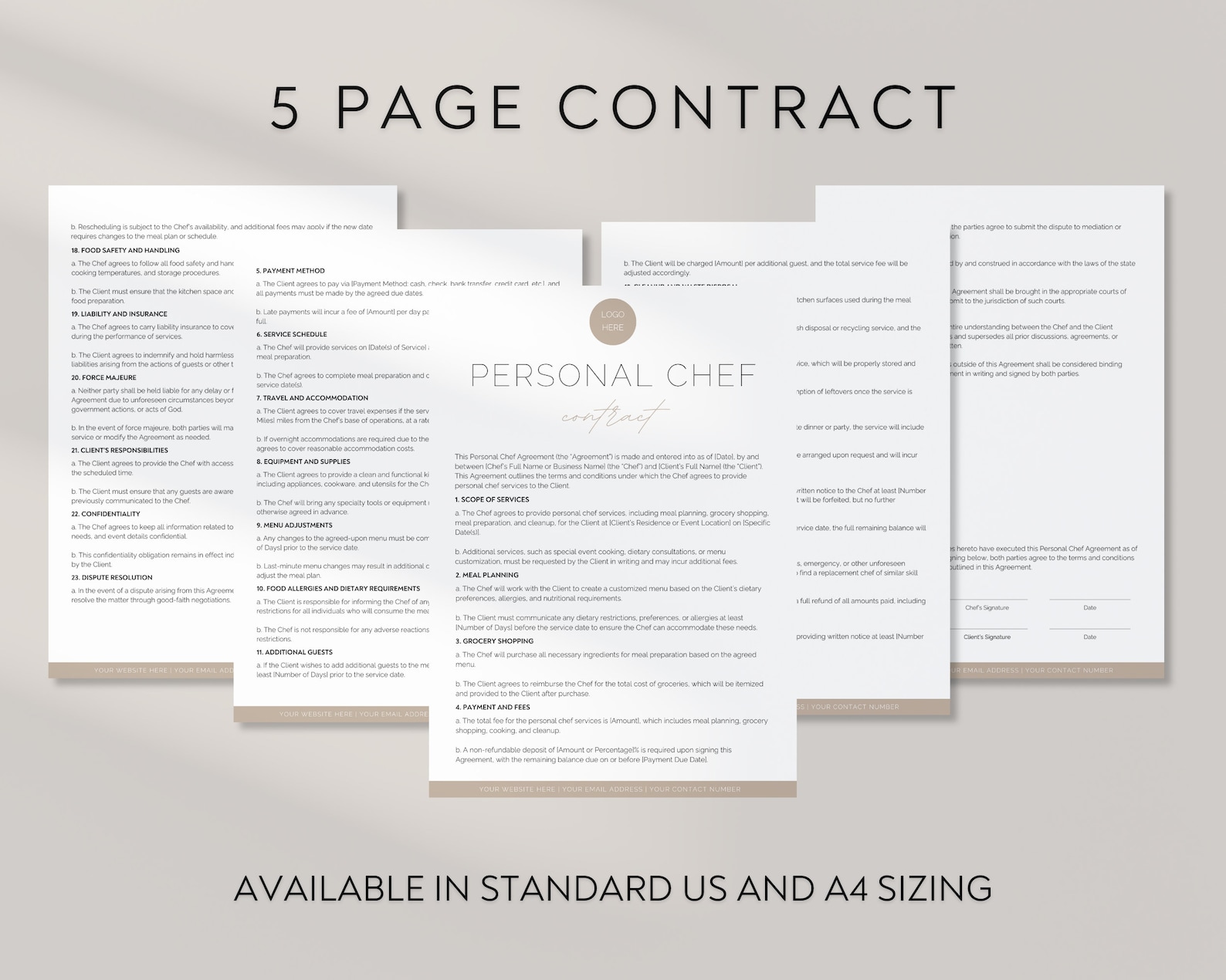 Personal Chef Contract Template, Private Chef Agreement Template, Personal Client Intake Form ...