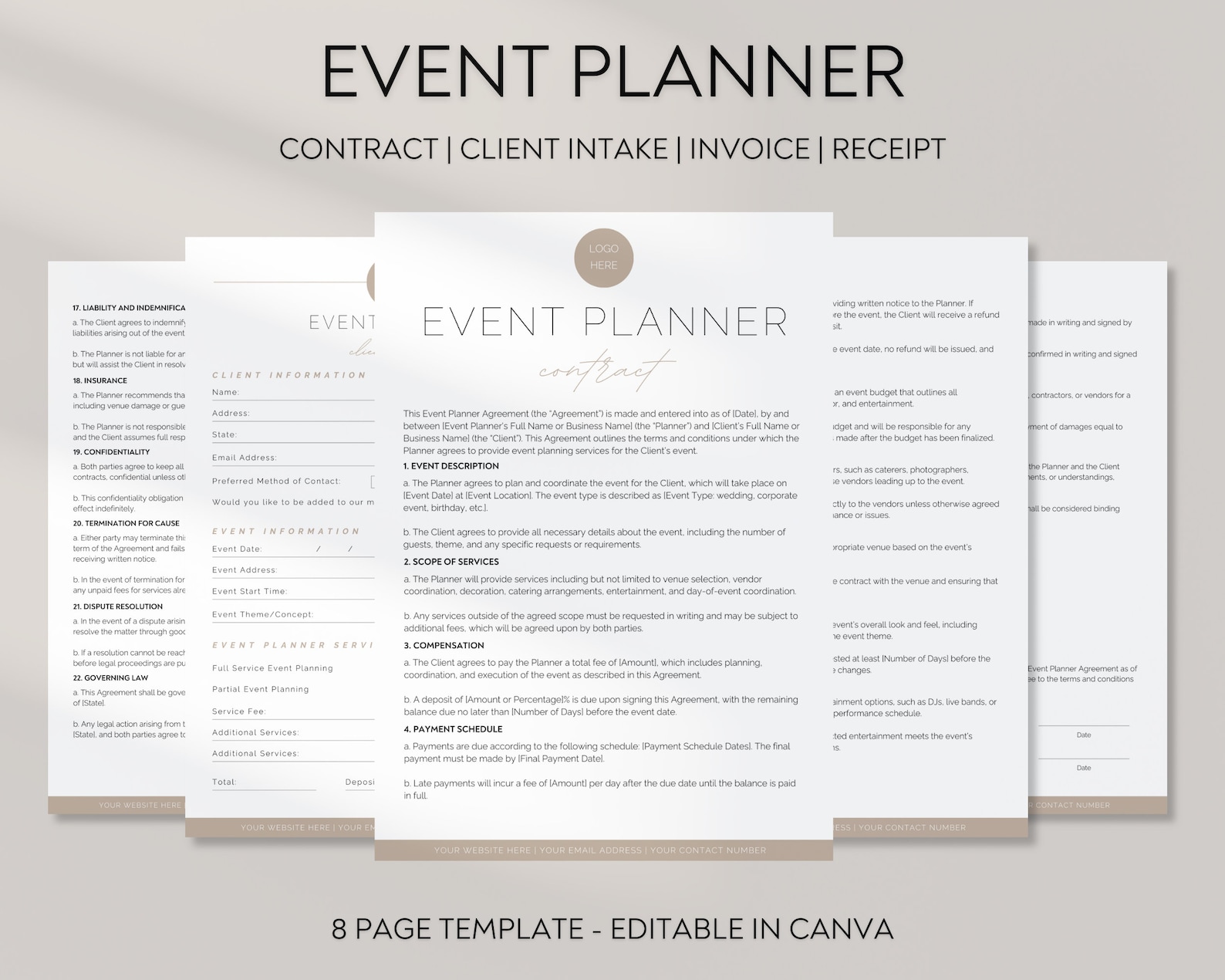 Event Planner Contract Template, Event Planner Client Forms, Wedding ...