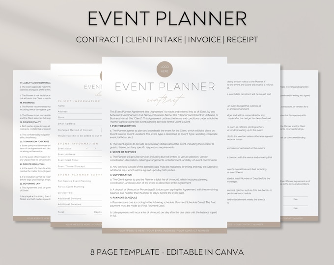 Printable Event Vendor Contract: Editable Template (PDF, Word, Canva ...