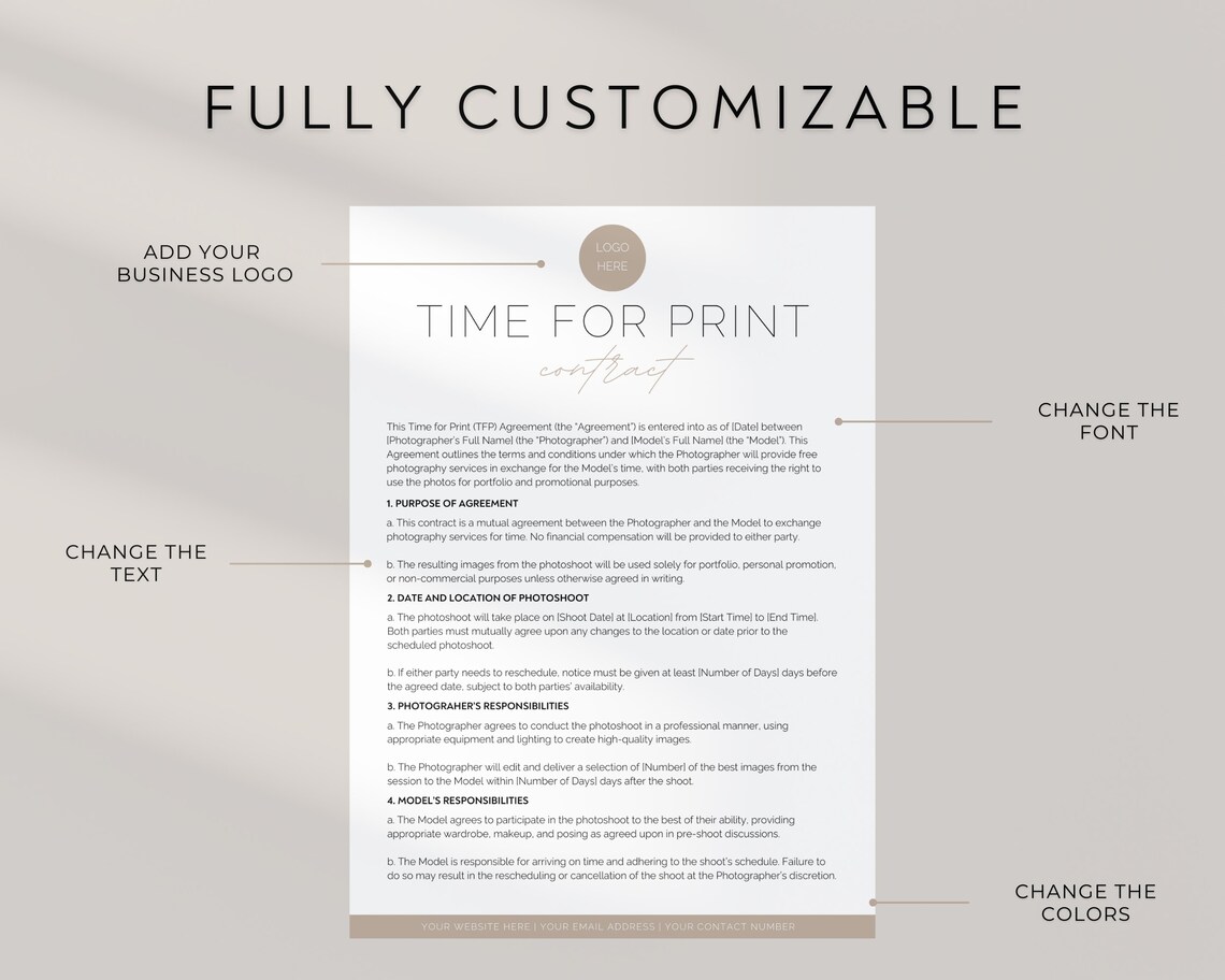 TFP Photography Client Contract Template, Photography Forms, Client ...