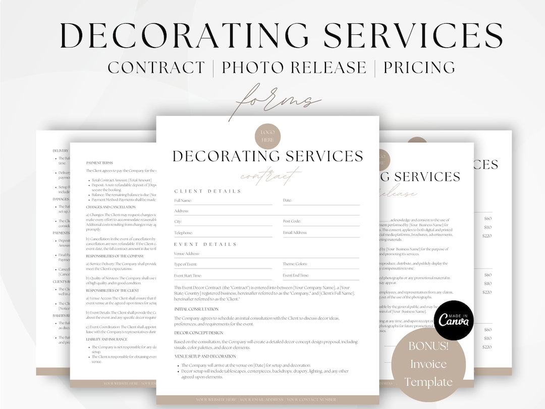Event Decorating Services Contract,client Service Agreement, Editable ...