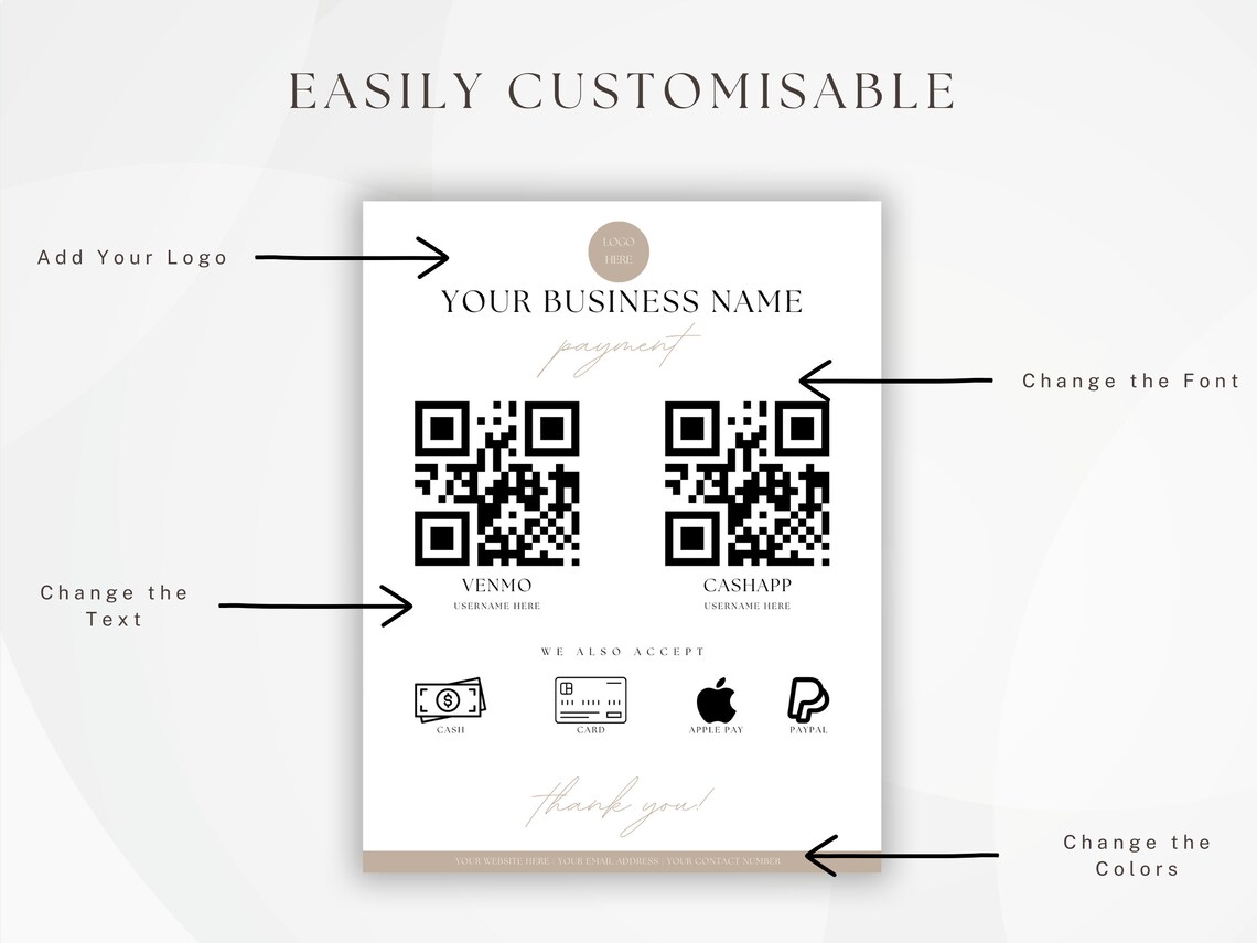 Editable QR Code Sign Templates Printable Scan to Pay Bundle - Etsy