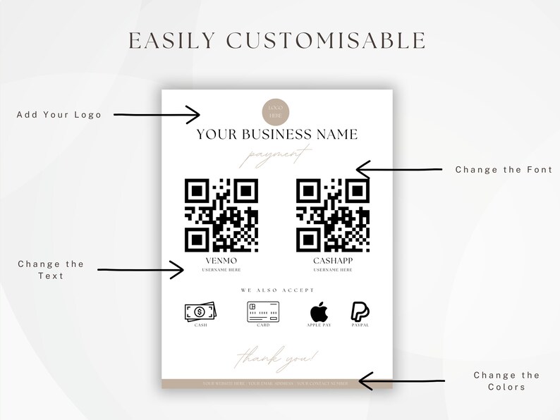 Editable QR Code Sign Templates, Printable Scan to Pay Bundle, Social ...