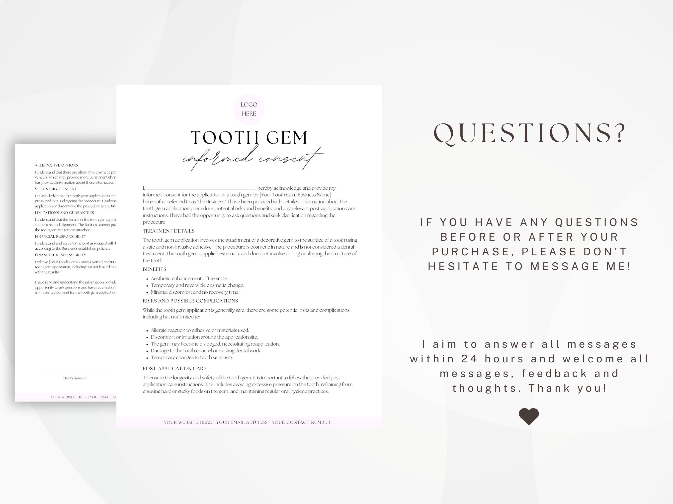 Tooth Gem Consent Form, Teeth Gem Forms, Tooth Jewelry, Esthetician ...