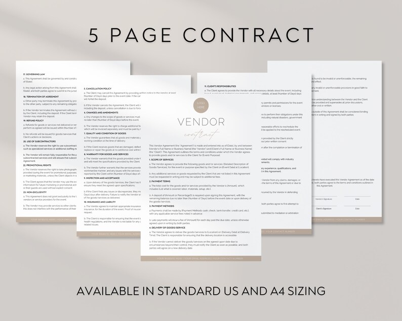 Vendor Contract, Editable Business Services Agreement Template, Vendor ...