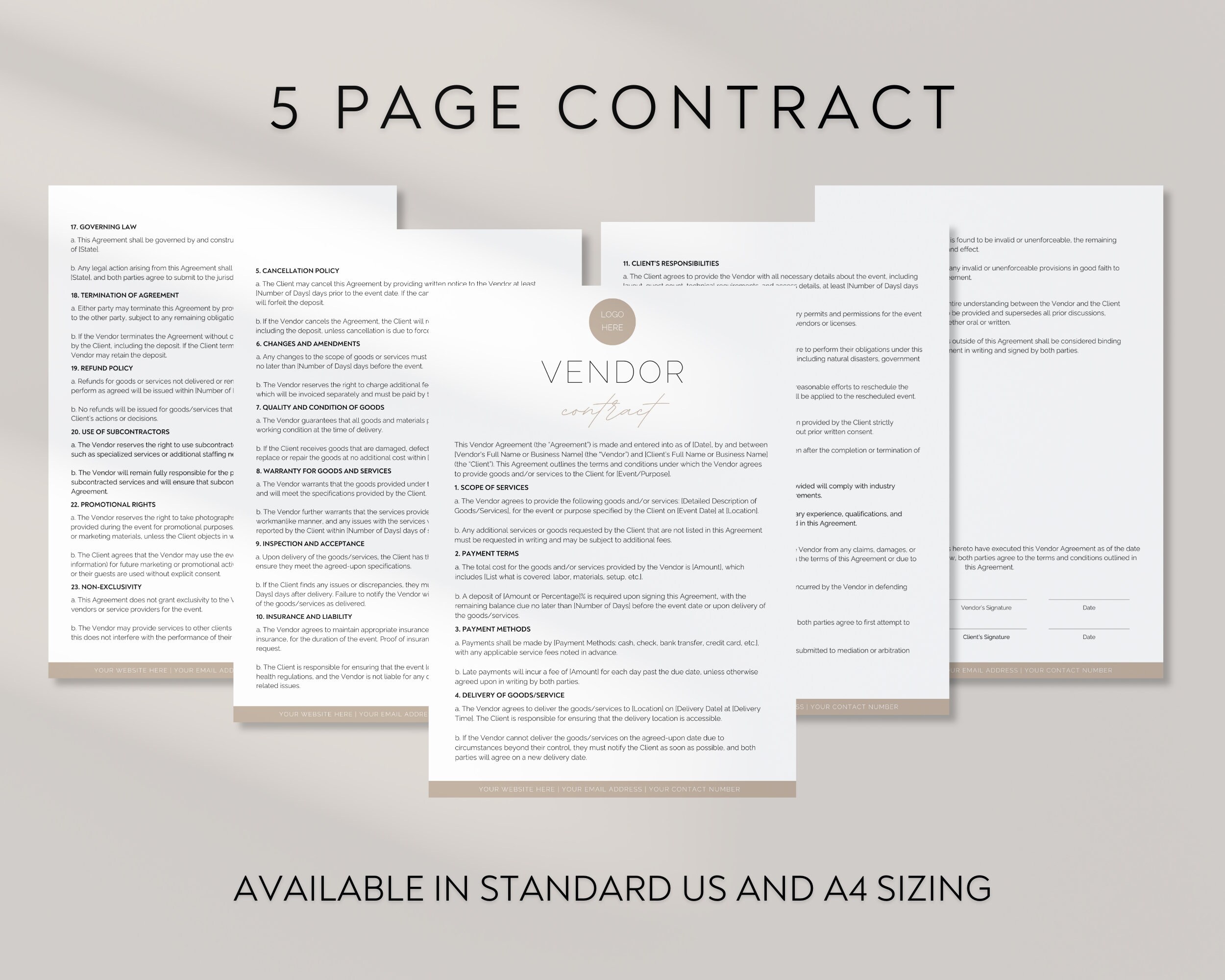 Vendor Contract, Editable Business Services Agreement Template, Vendor ...