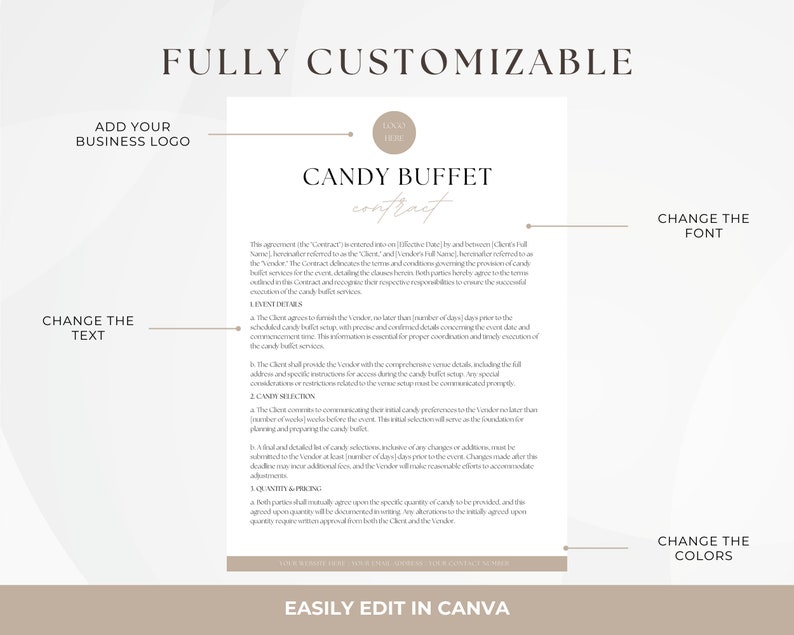 Candy Buffet Contract, Editable Dessert Table Services Agreement ...