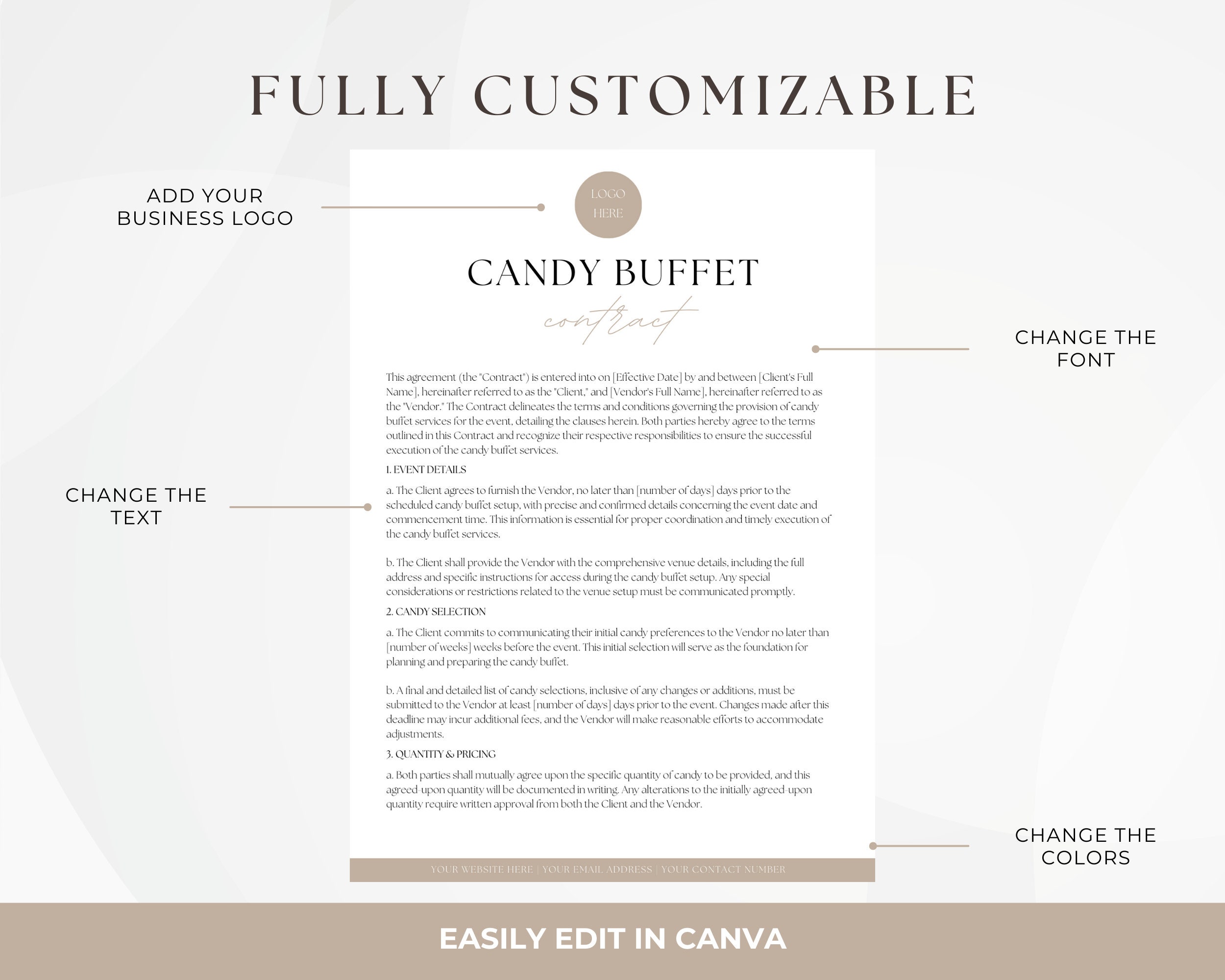 Candy Buffet Contract, Editable Dessert Table Services Agreement ...