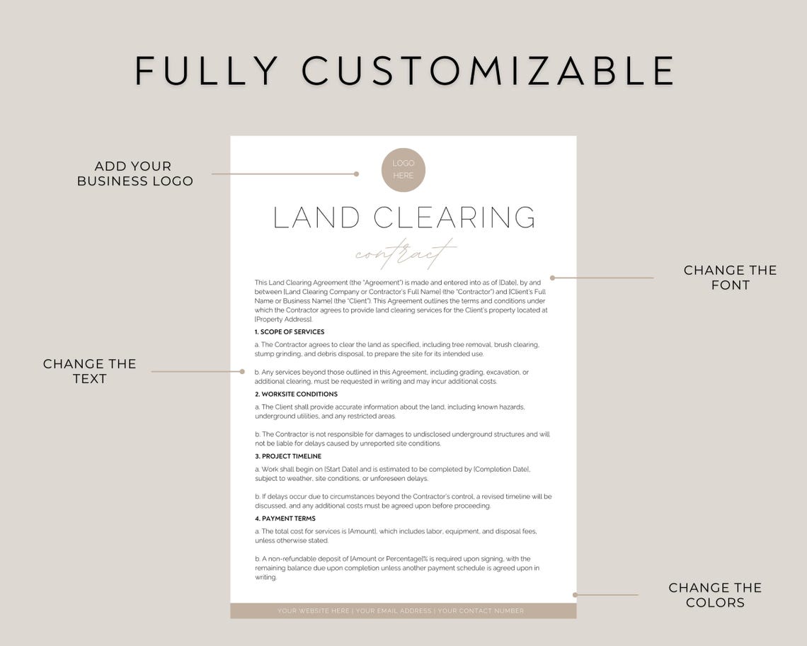 Land Clearing Contract Template, Editable Professional Agreement ...