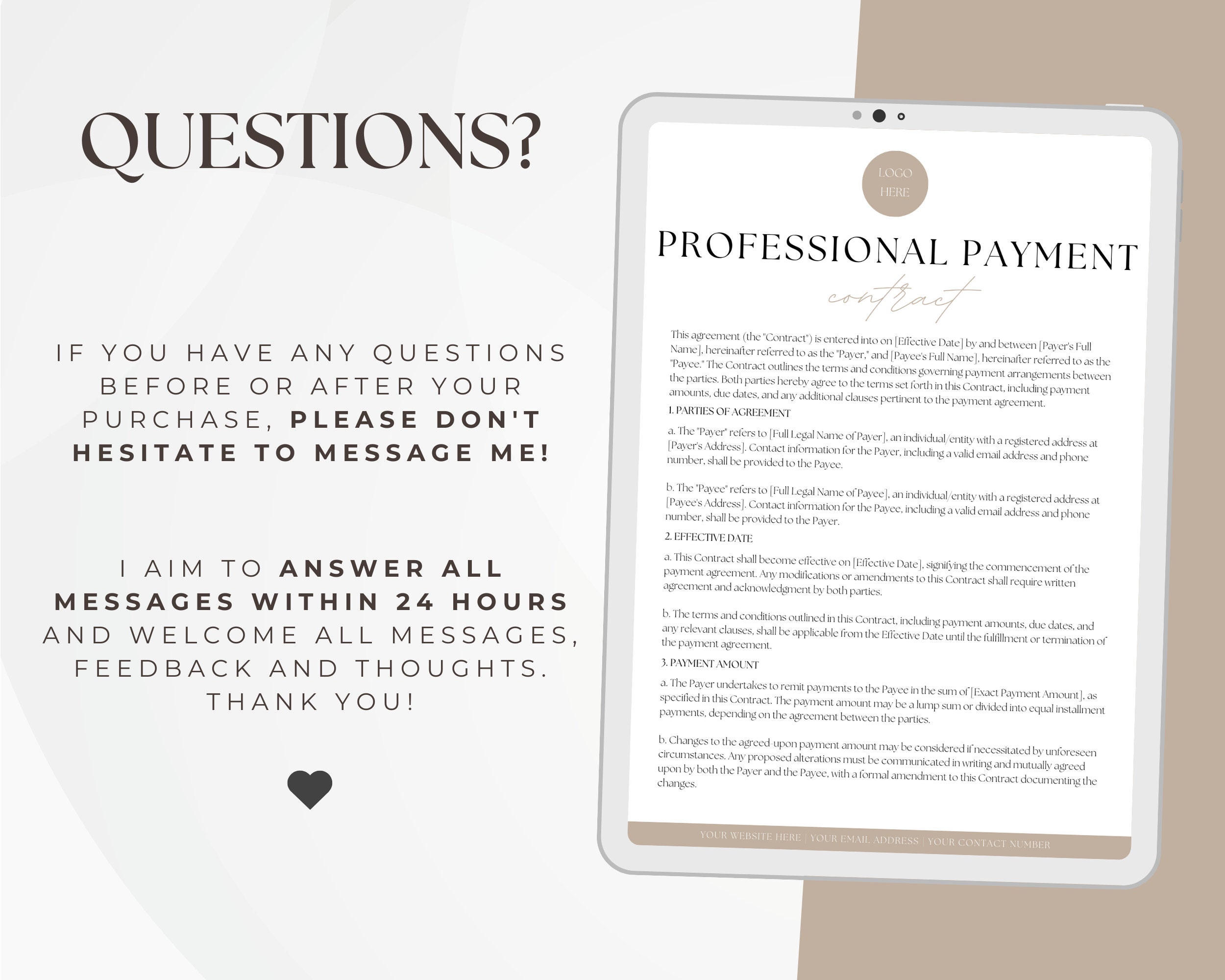 Payment Contract, Editable Payment Plan Services Agreement, Layaway ...
