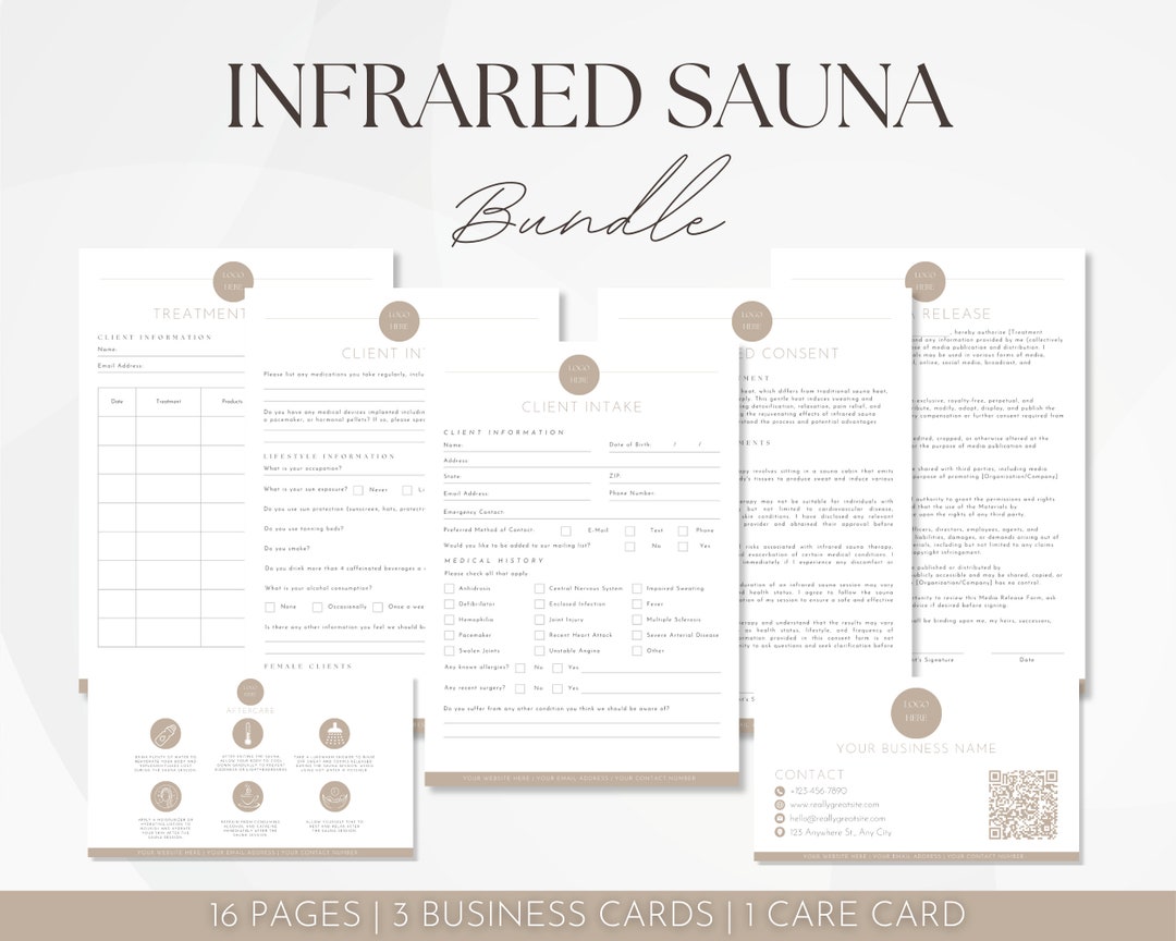Infrared Sauna Consent Forms Bundle, Editable Esthetician Business Kit ...