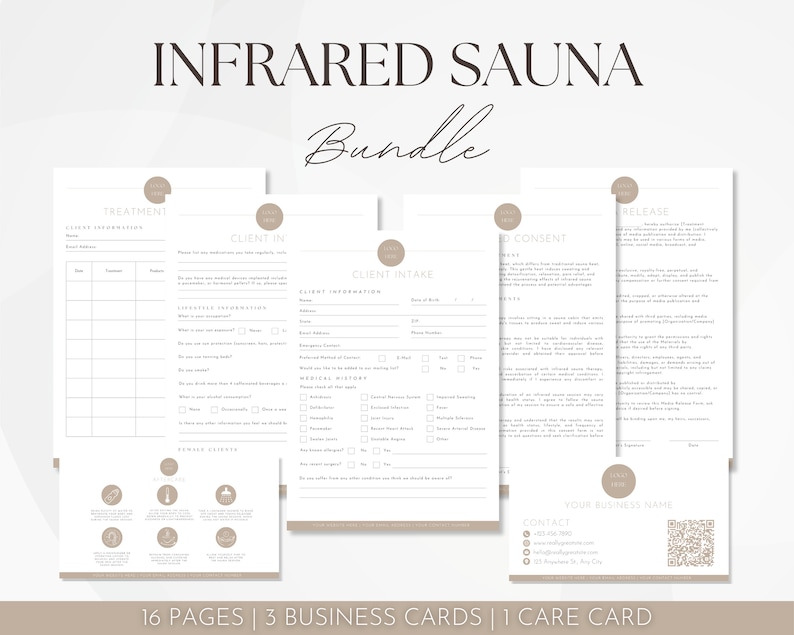 Infrared Sauna Consent Forms Bundle, Editable Esthetician Business Kit ...