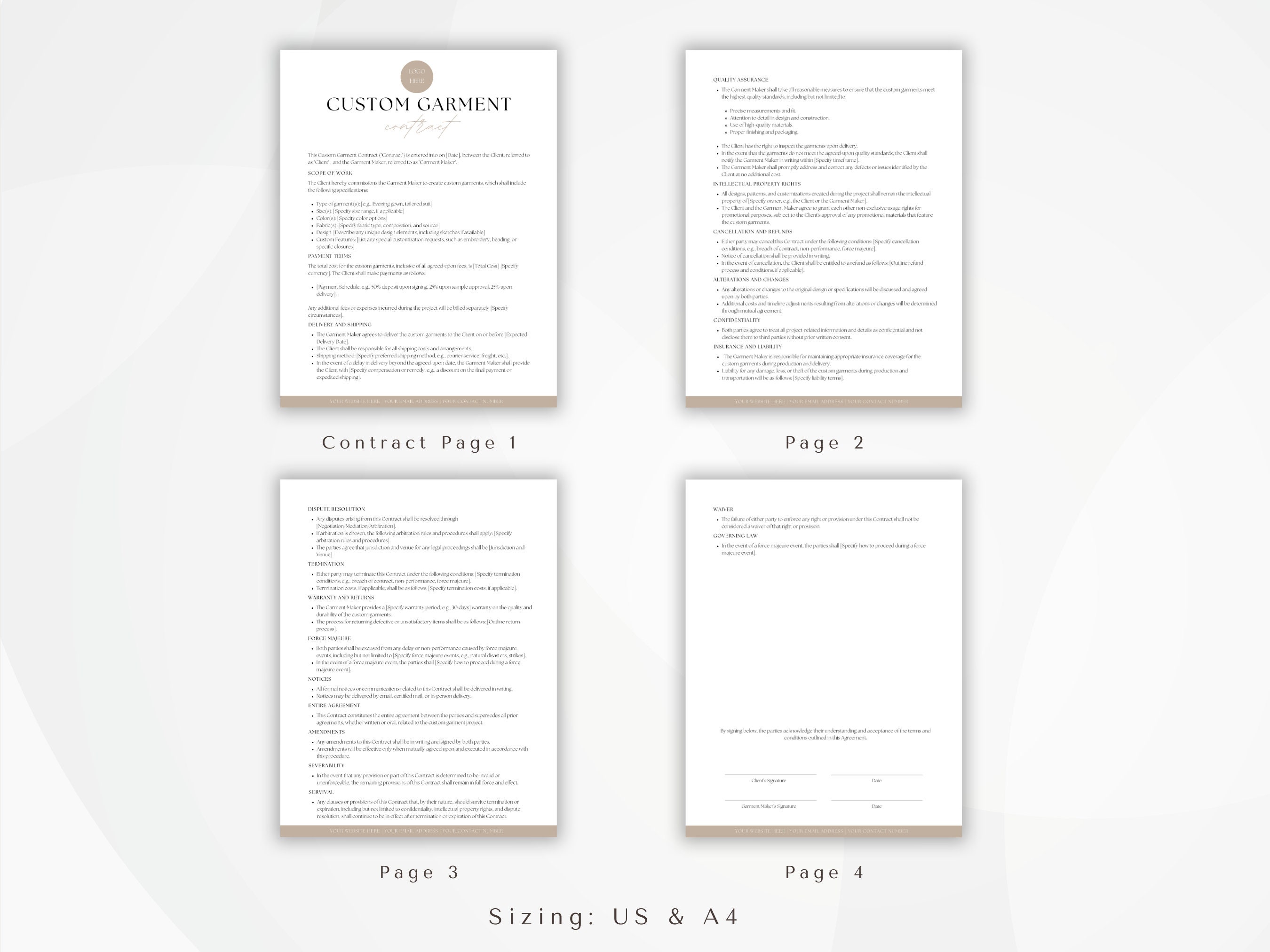 Custom Garment Contract, Tailor Made Clothing Agreement, Bespoke ...