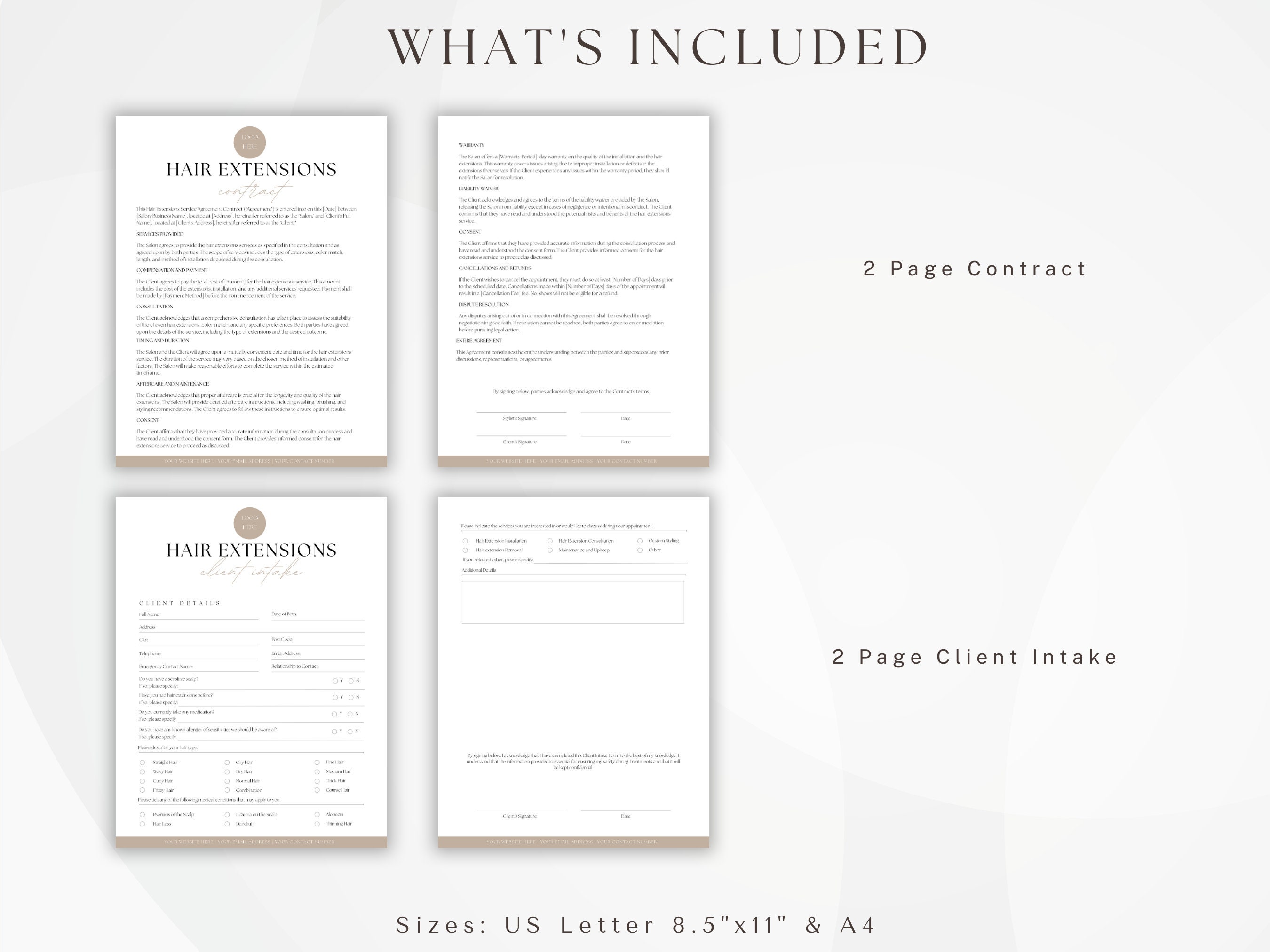 Hair Extension Forms, Editable Hair Extensions Contract Template, Hair ...