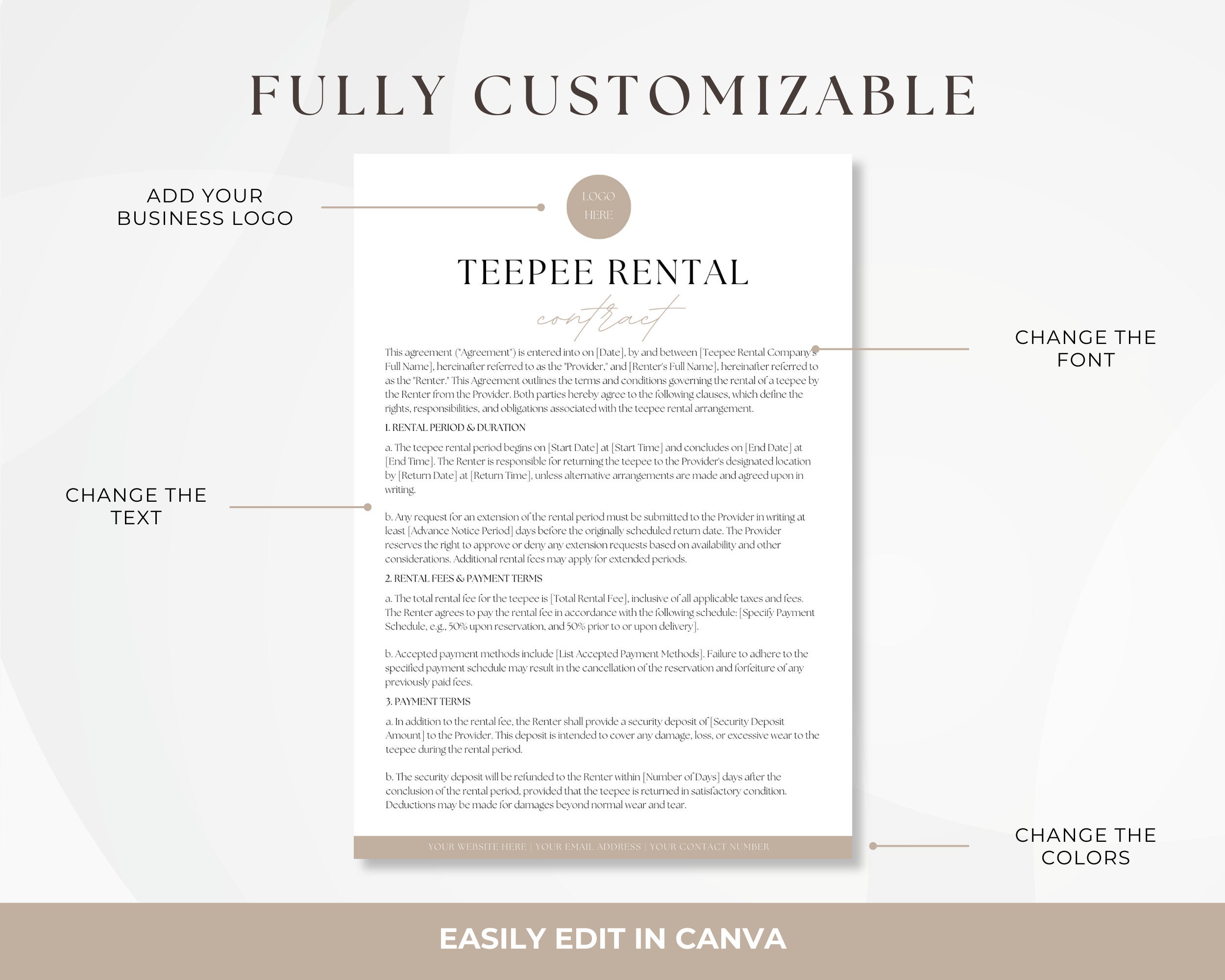 Teepee Rental Contract, Editable Teepee Renting Services Agreement, Teepee Business Forms ...