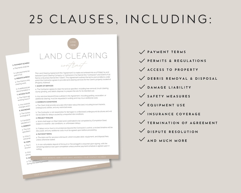 Land Clearing Contract Template, Editable Professional Agreement ...