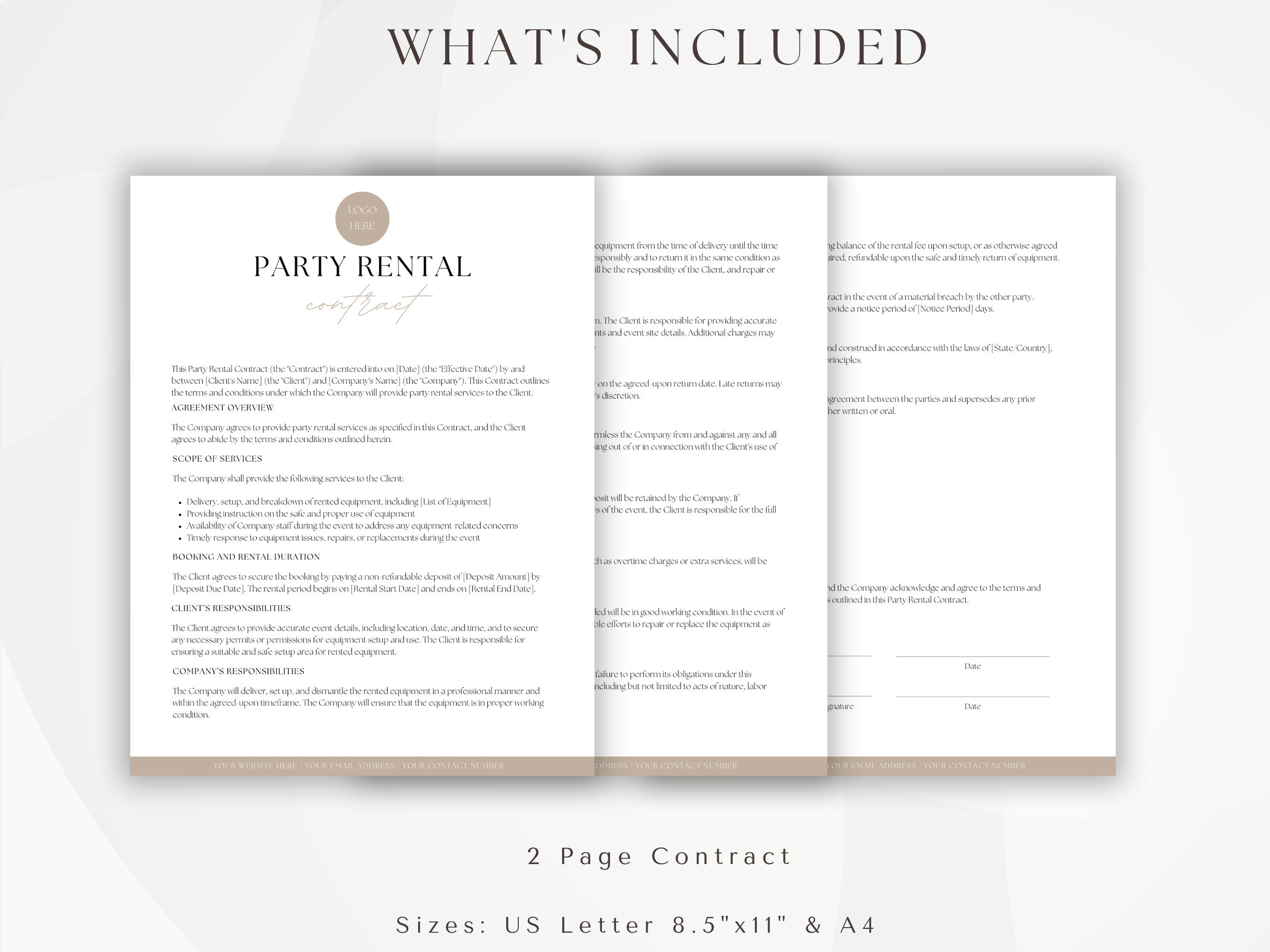 Party Supply Rental Contract, Event Rental Agreement, Equipment Rental ...