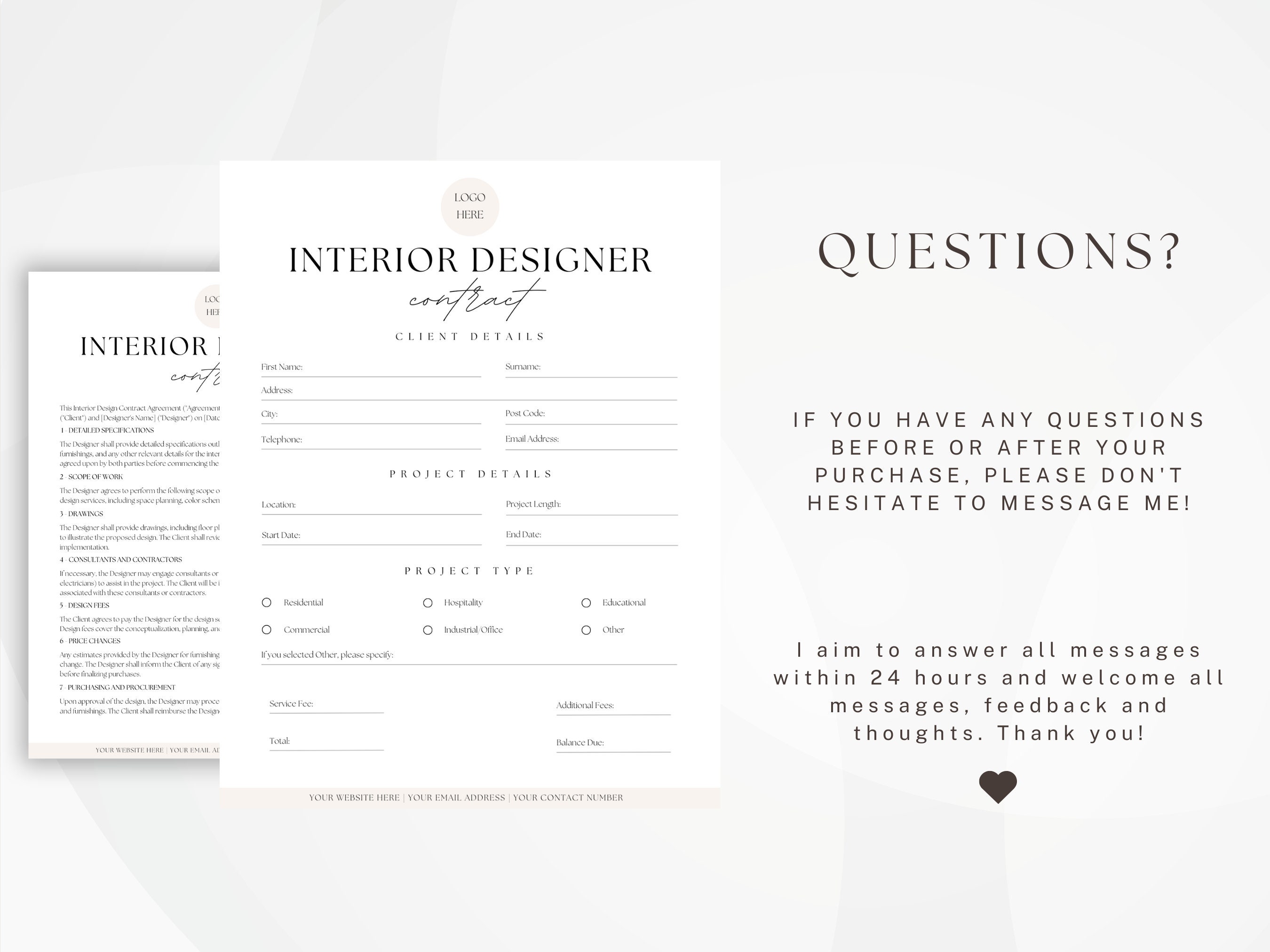 Interior Designer Contract, Minimalist Service Agreement, Interior ...